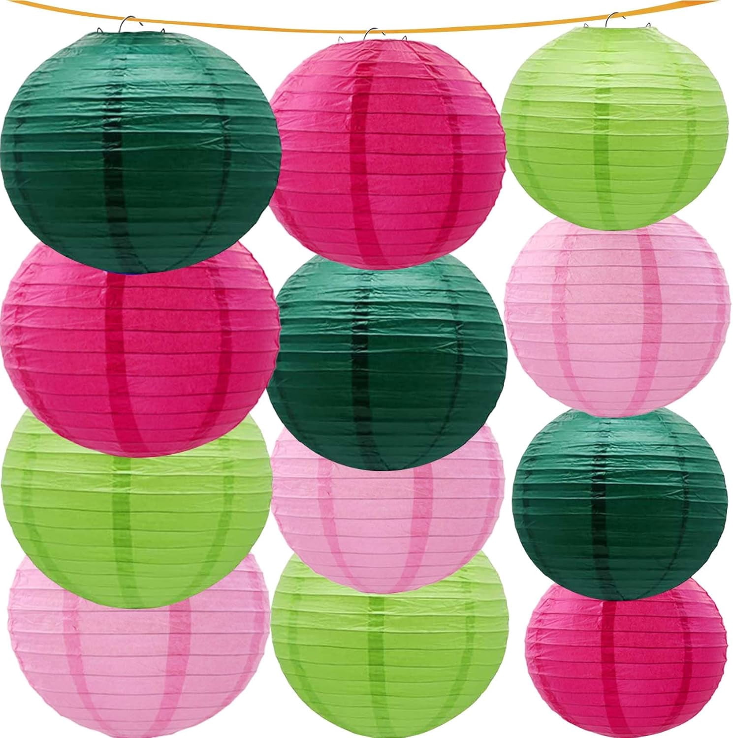 Green and Pink Paper Lanterns 12Pcs Hanging Lantern for Birthday Party ...