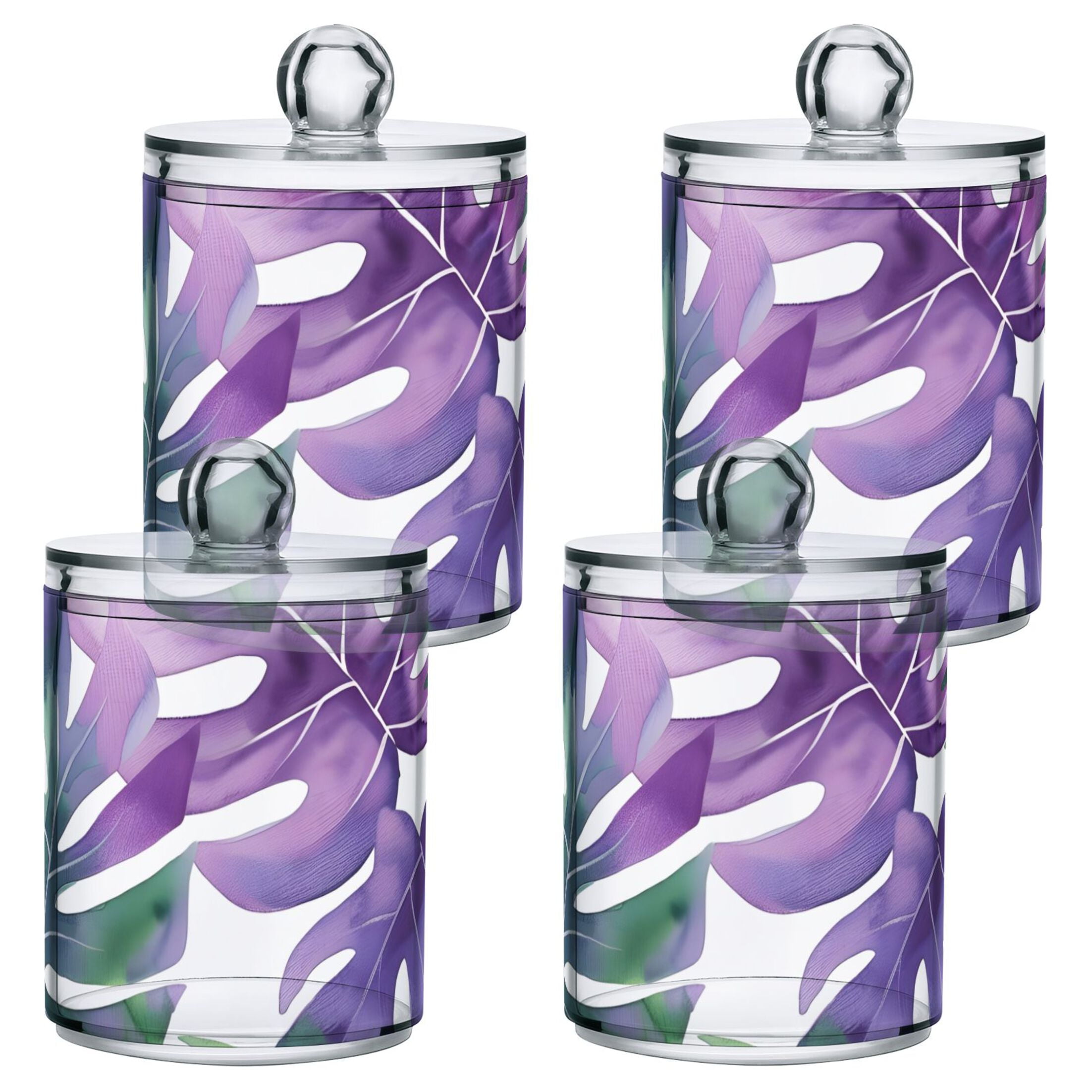 Green and Purple Palm Leaves Translucent Plastic Cans Storage Canisters ...