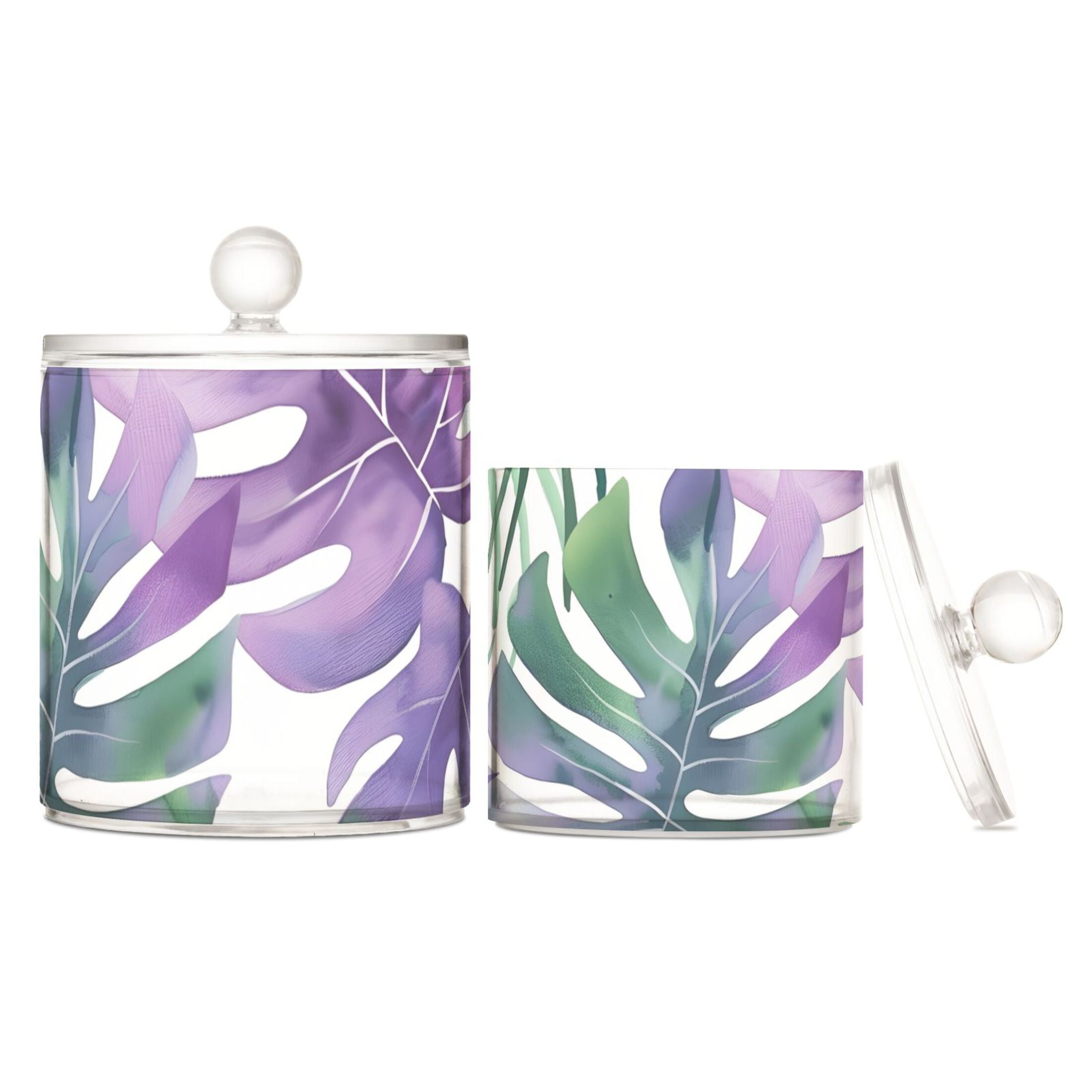 Green and Purple Palm Leaves Translucent Plastic Cans Storage Canisters ...