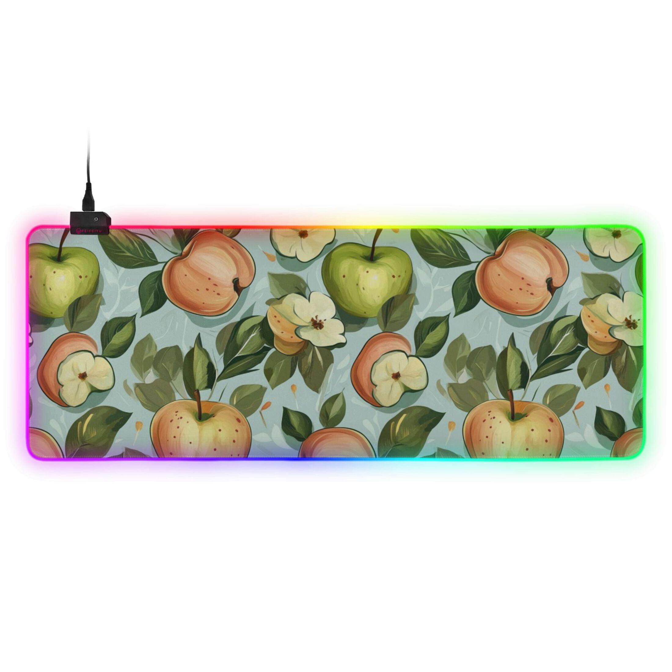 Green and Red Apple RGB Gaming Mouse Pad Large Keyboard Mat Rubber Base ...