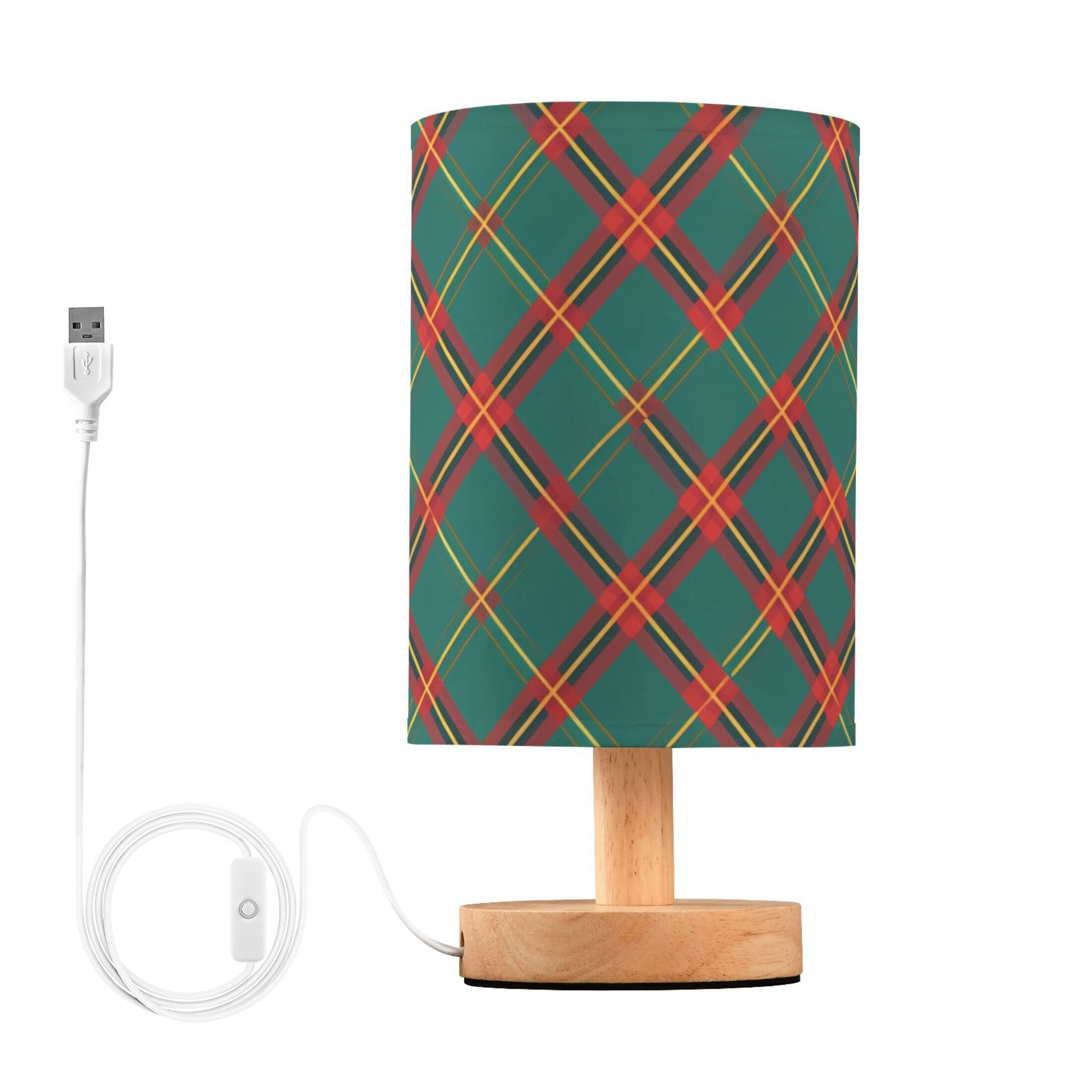 Green and Red Lattice Grid Bedside Table Lamp LED Warm Lights with USB ...