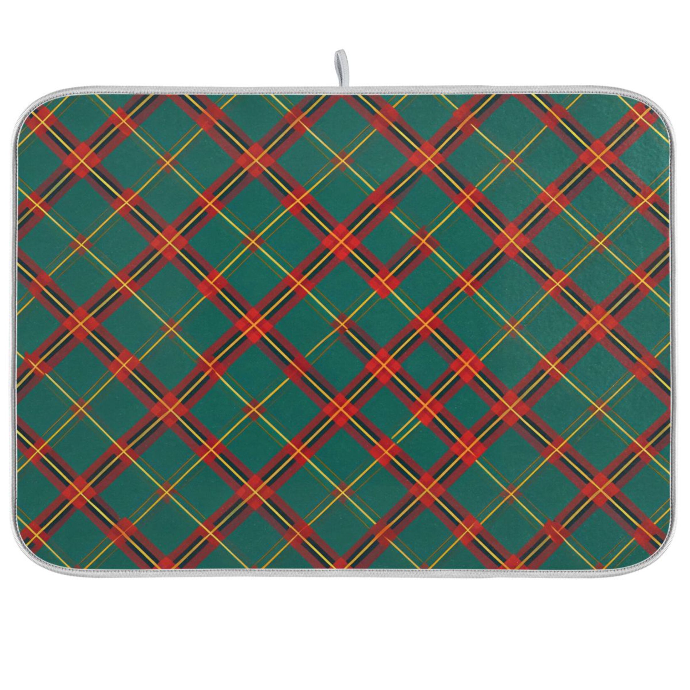 Green and Red Lattice Grid Dish Drying Mat Microfiber Kitchen Pad Large ...