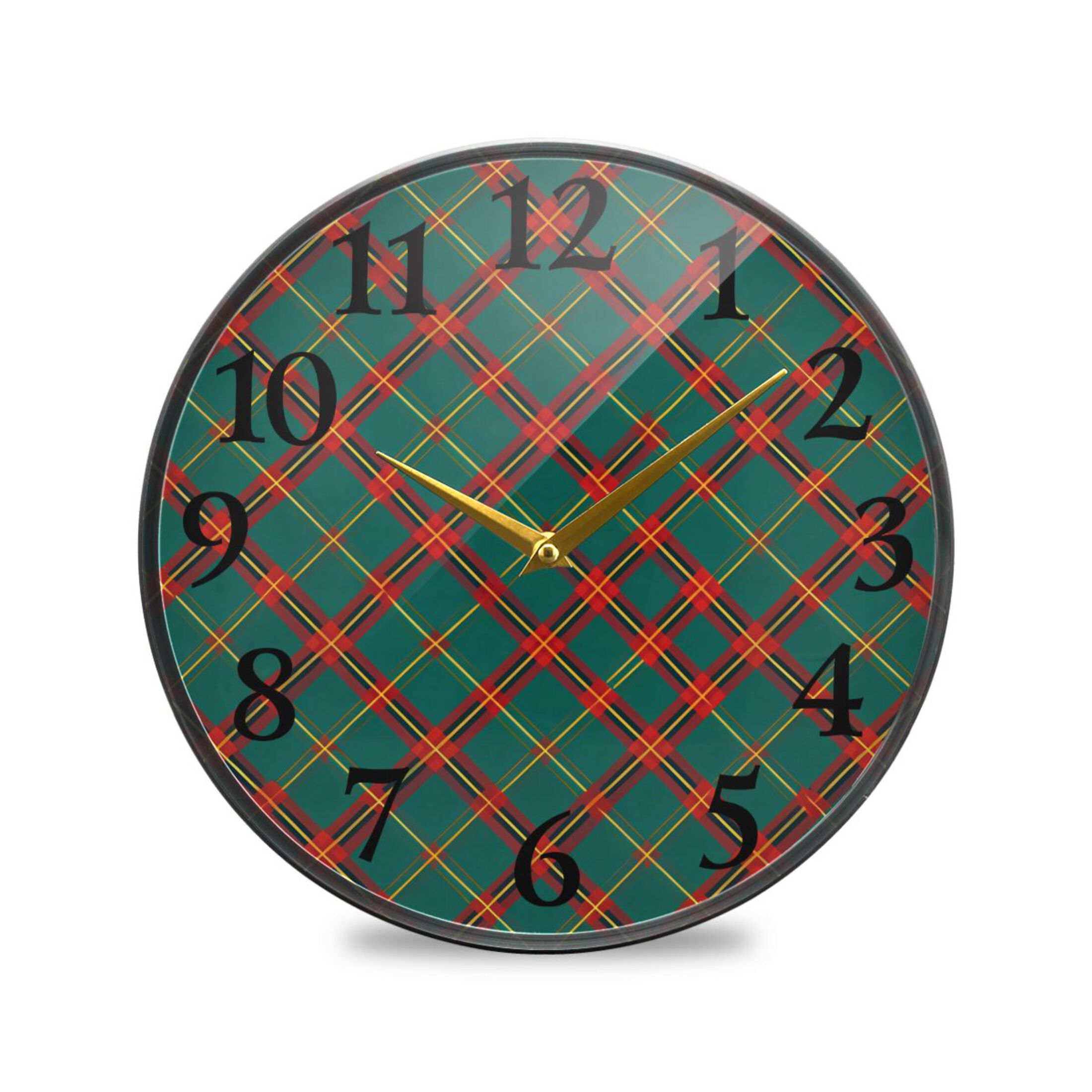 Green and Red Lattice Grid Wall Clocks Battery Operated 11.9 Inch Round Clock Acrylic Silent Non ...