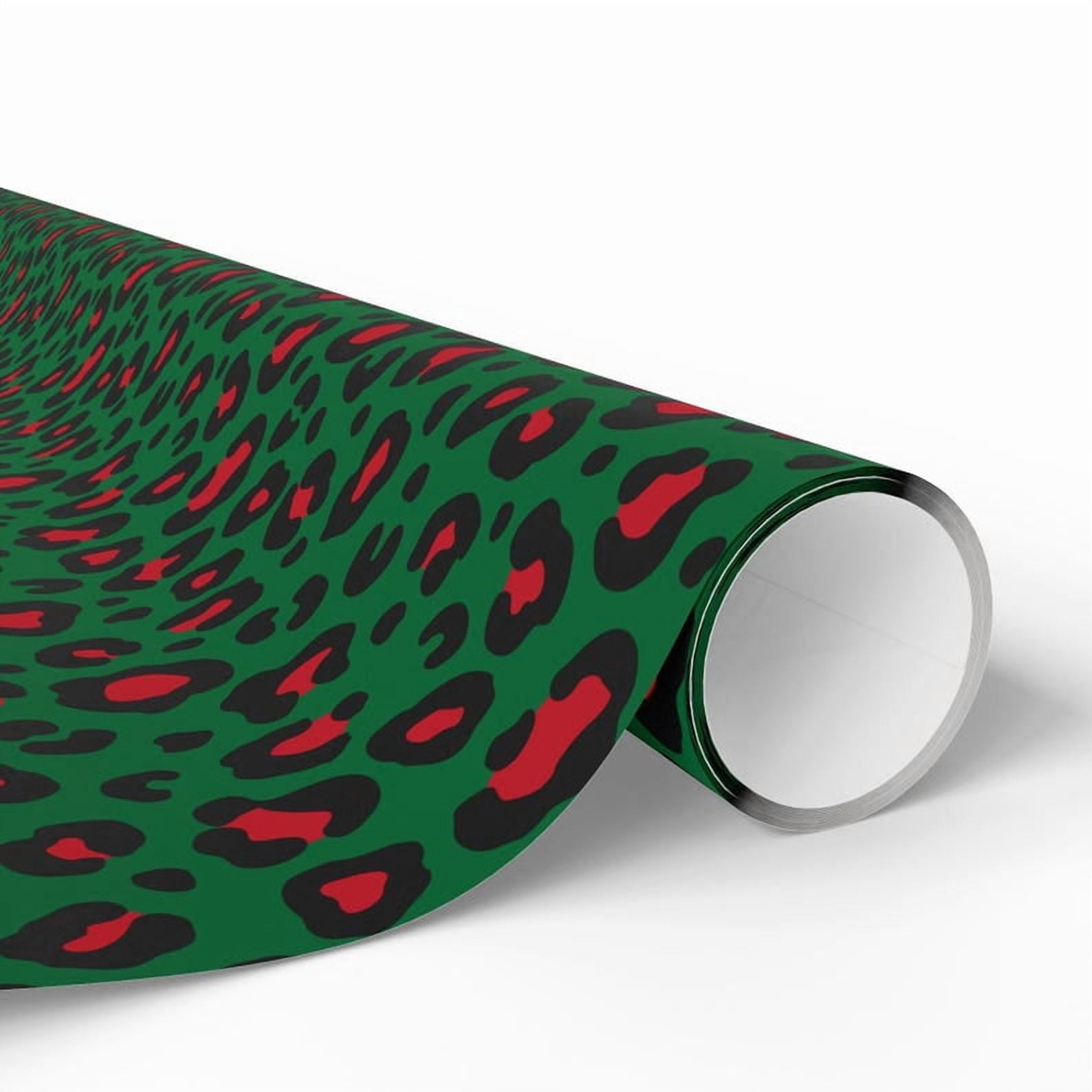 Green and Red Leopard Print Christmas Wrapping Paper Roll, 80's Retro ...