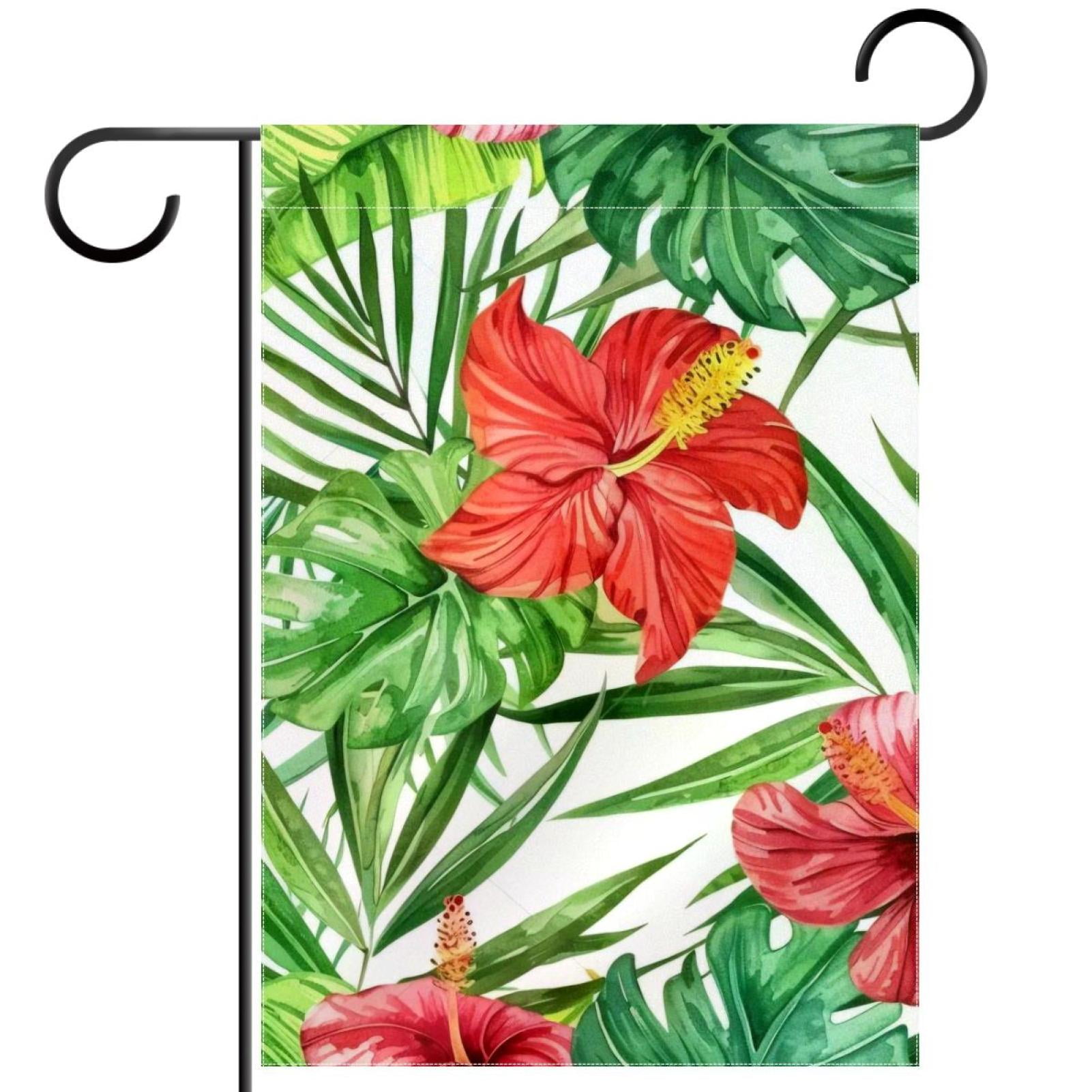 Green and Red Tropical Leaves Flowers Garden Flag Double Sided House ...