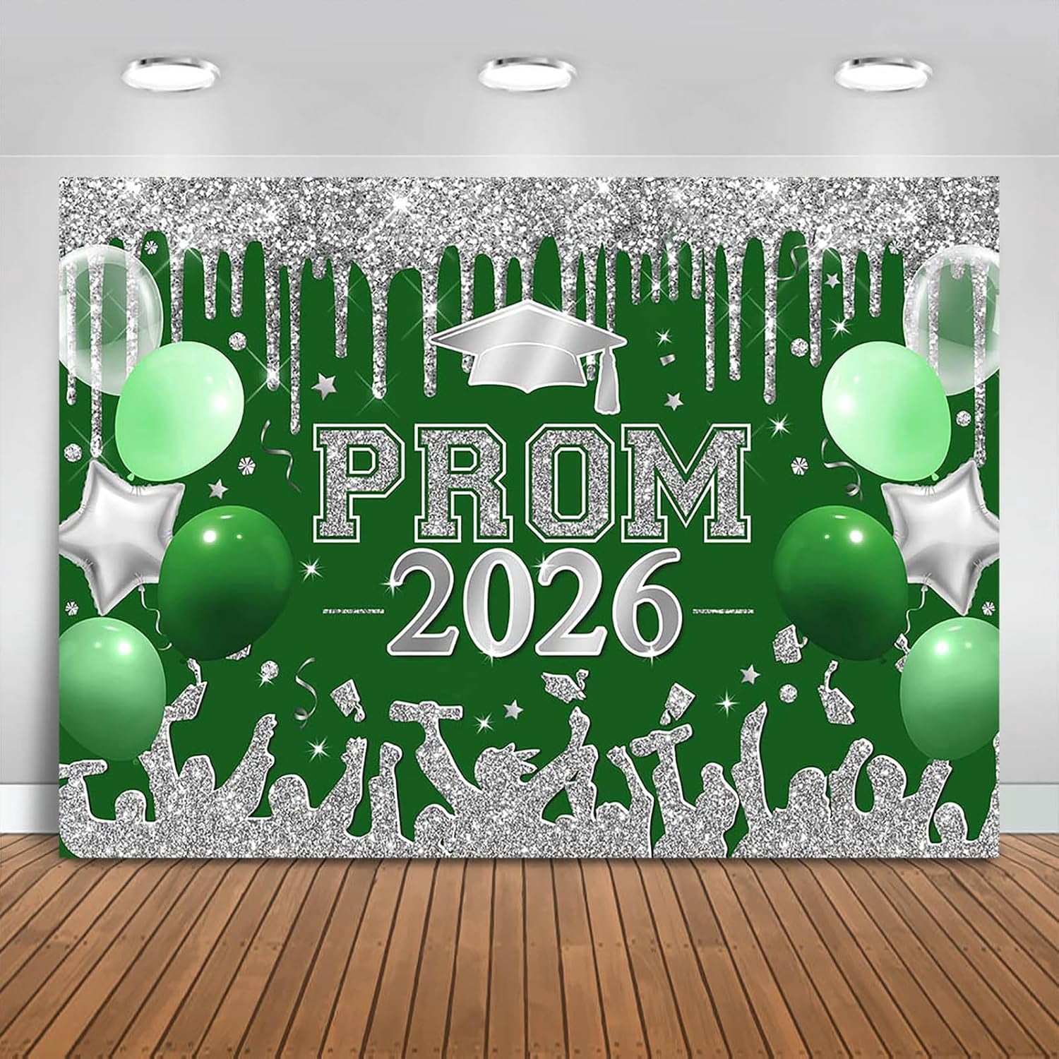Green and Silver 2026 Graduation Backdrop Class of 2026 Congratulate ...