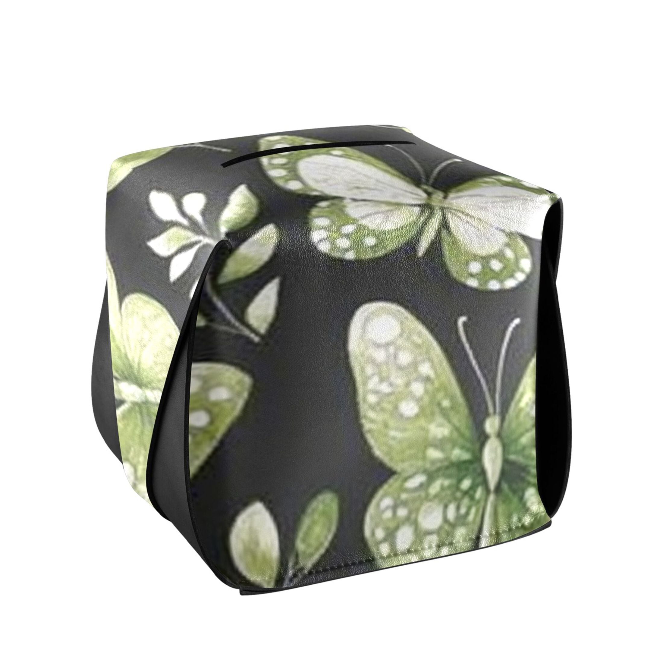 Green and White Butterflies Tissue Box Cover Leather Square Rectangle ...