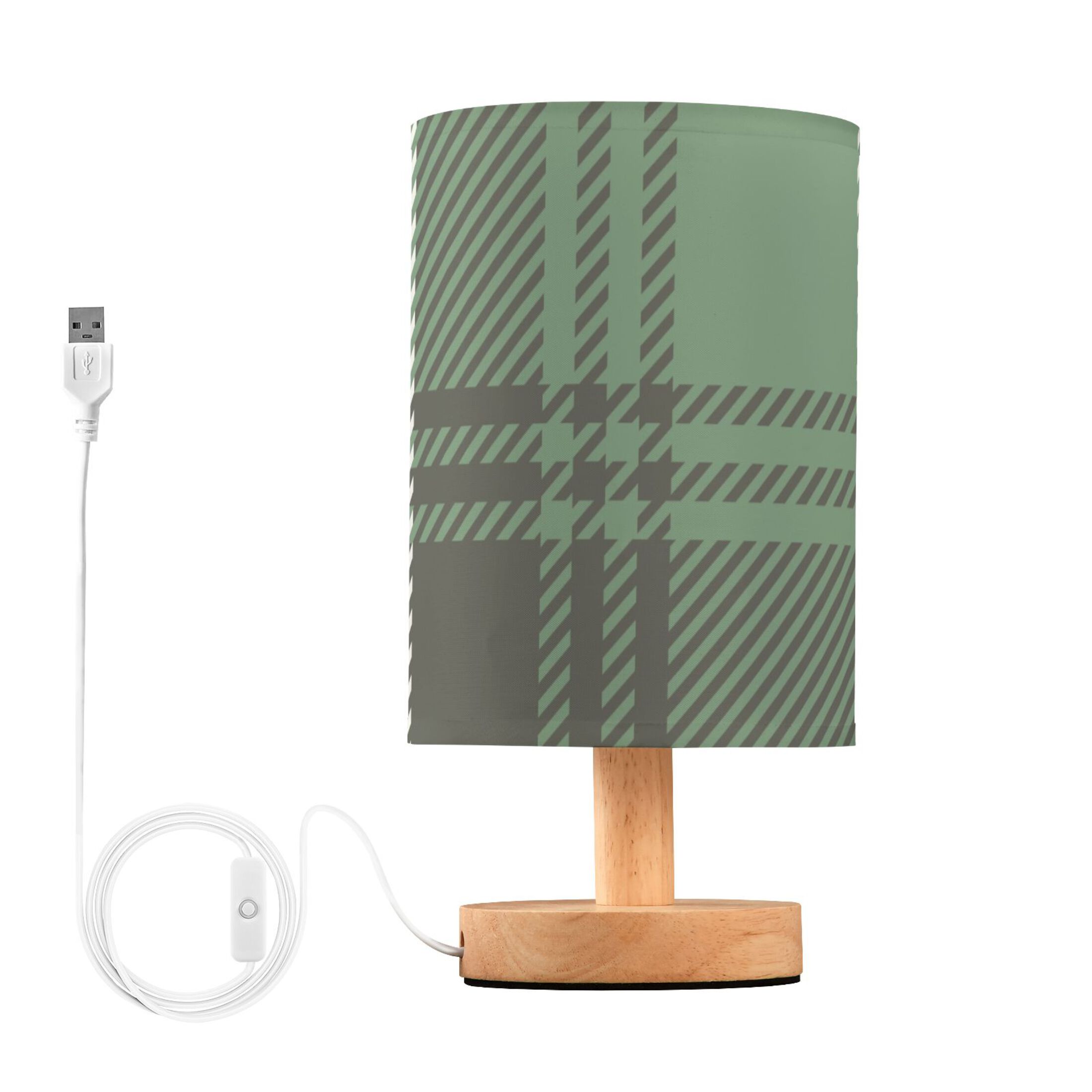 Green and White Checkered Bedside Table Lamp LED Warm Lights with USB ...