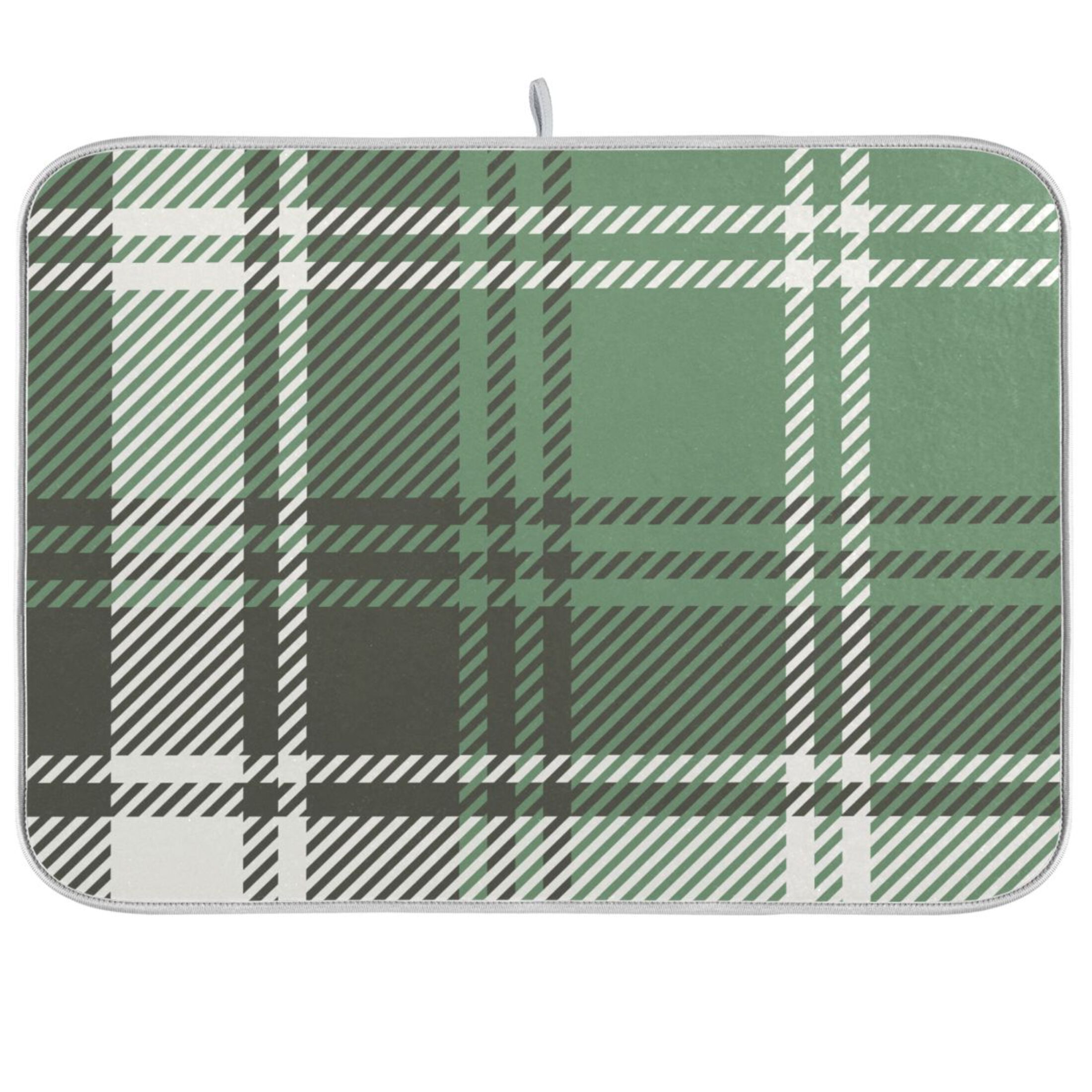 Green and White Checkered Dish Drying Mat Microfiber Kitchen Mats Large ...