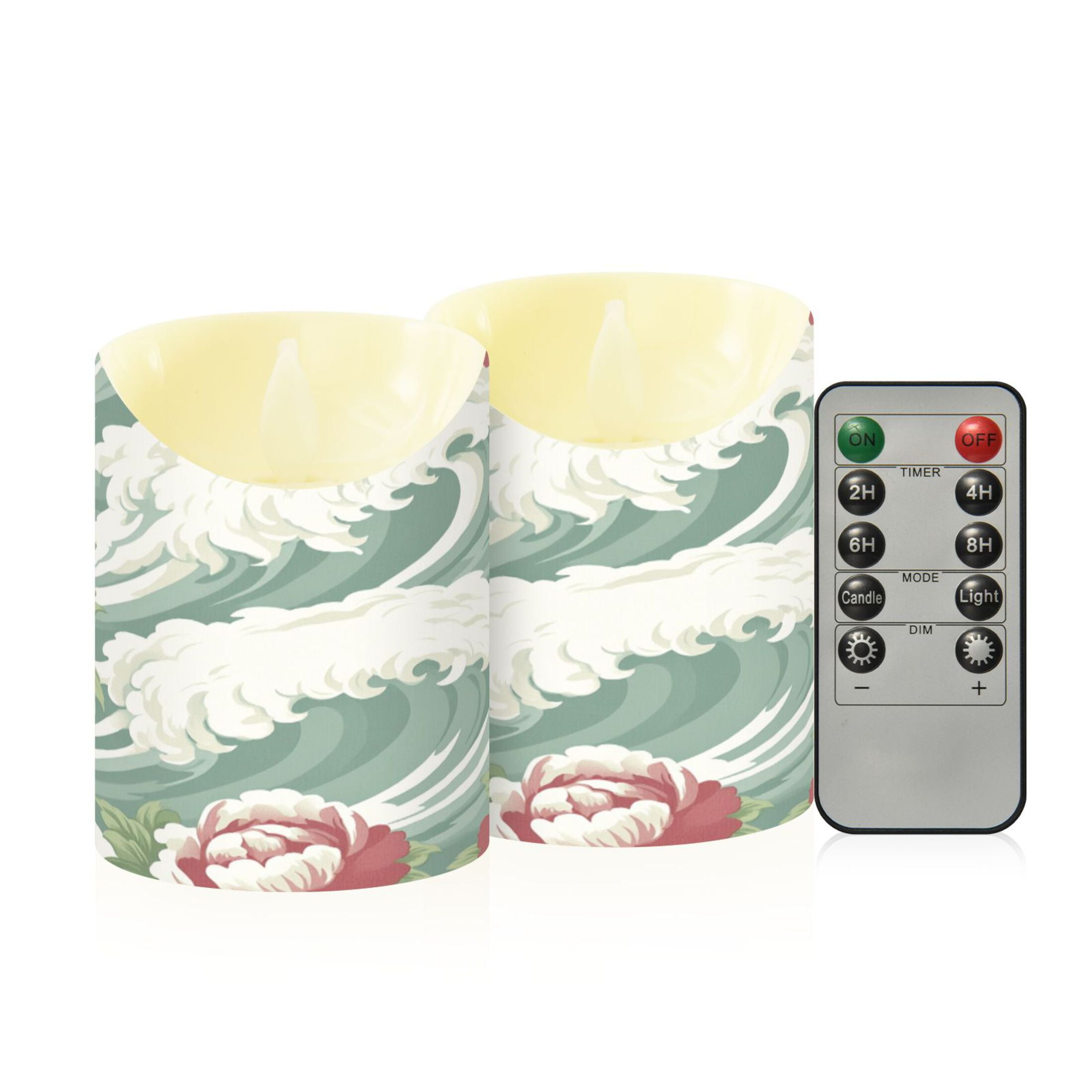 Green and White Flower Waves Flameless Candles 2 PCS with Remote ...