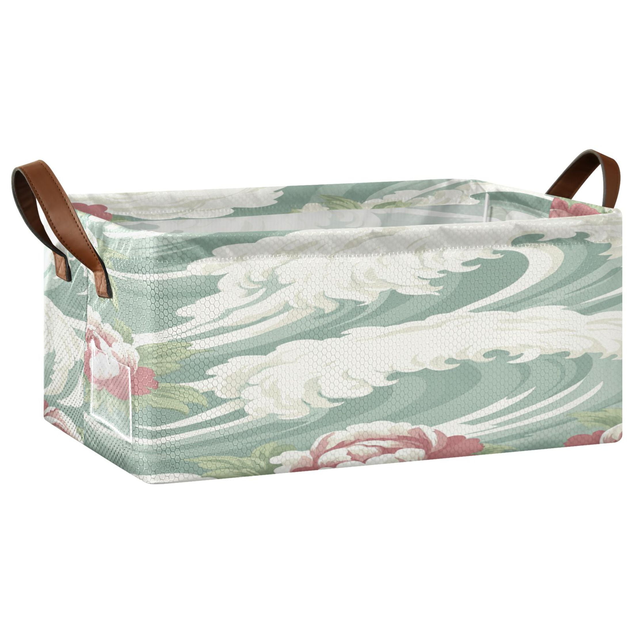 Green and White Flower Waves Open Home Storage Bins Foldable Metal ...