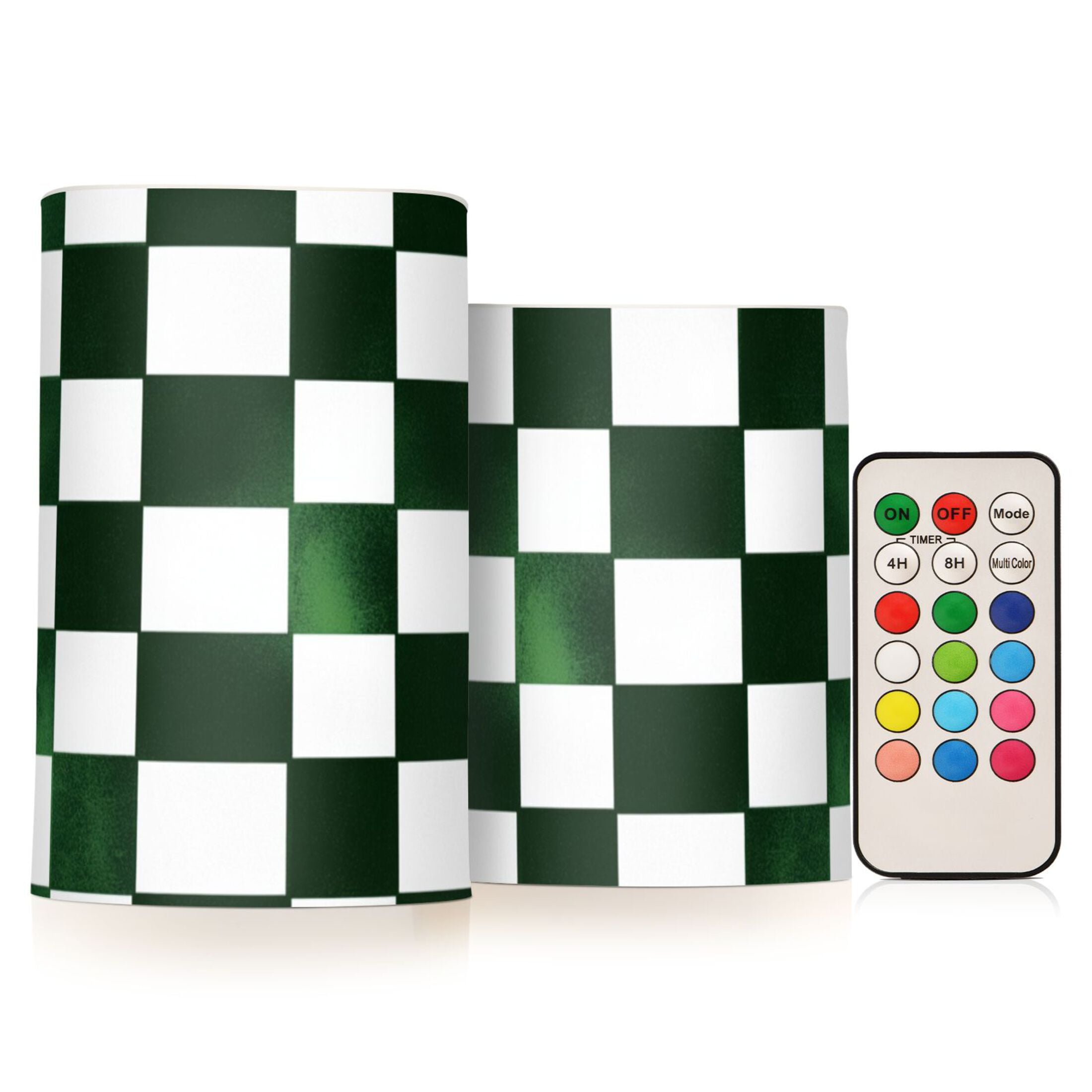 Green and White Squares Texture Flickering Flameless Candles Battery ...