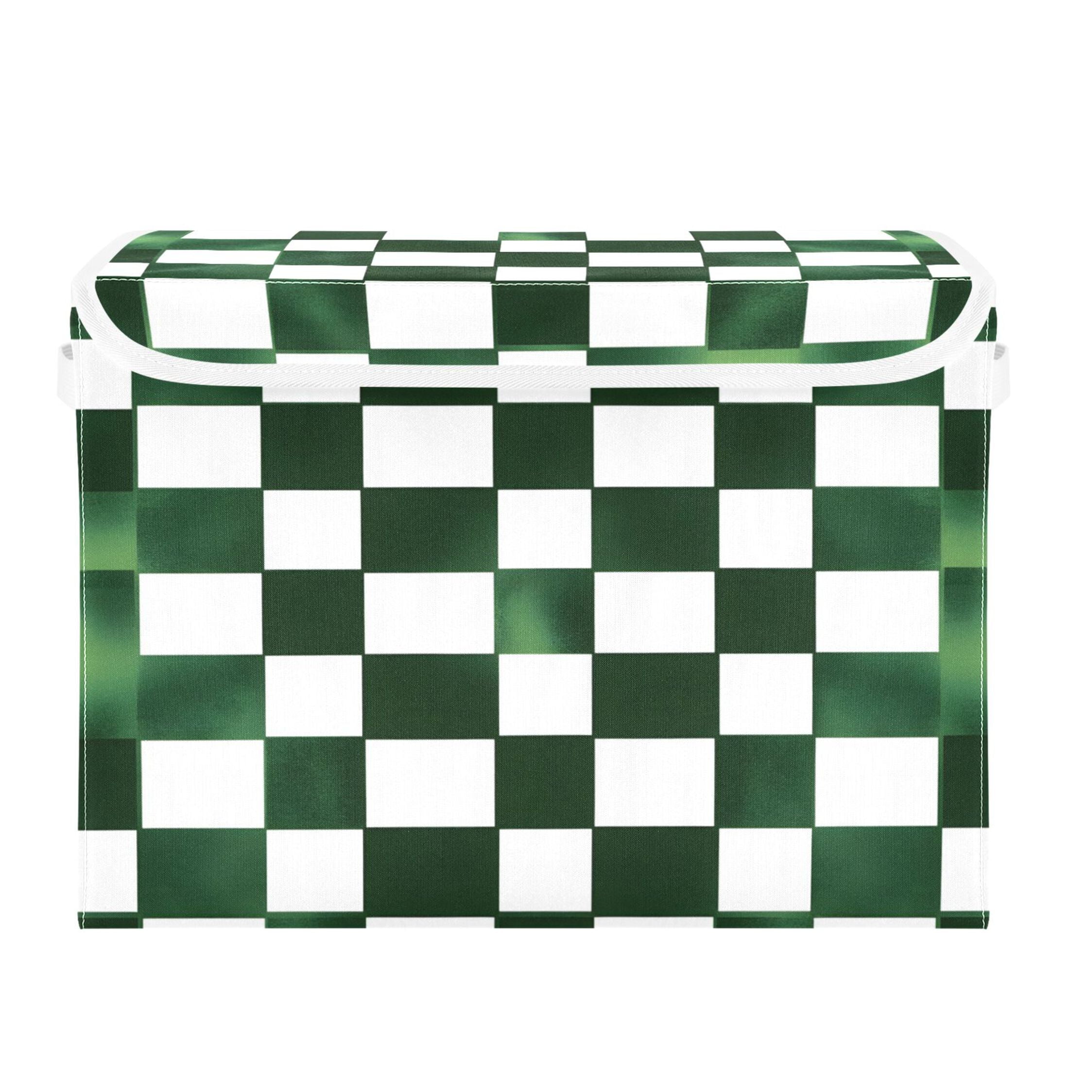 Green and White Squares Texture Large Storage Bins with Linen ...