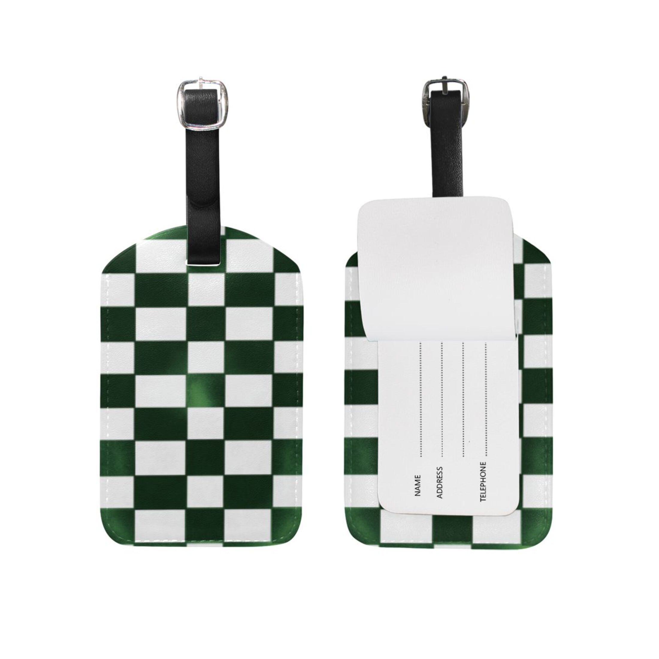 Green and White Squares Texture Luggage Tags PU Leather Name ID Labels ...