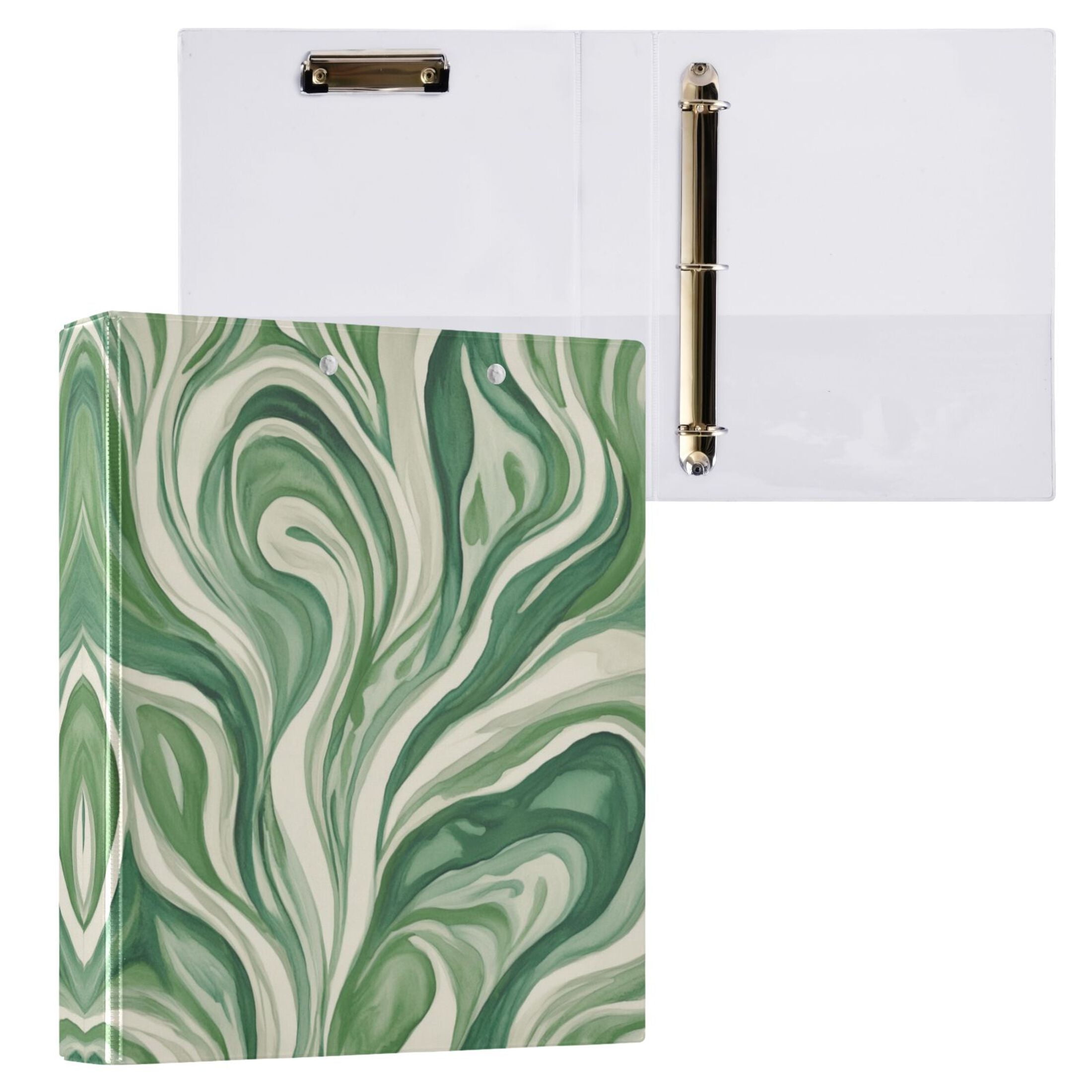 Green and White Swirling Lines 3 Ring Hardcover Binders 1.5in Round ...