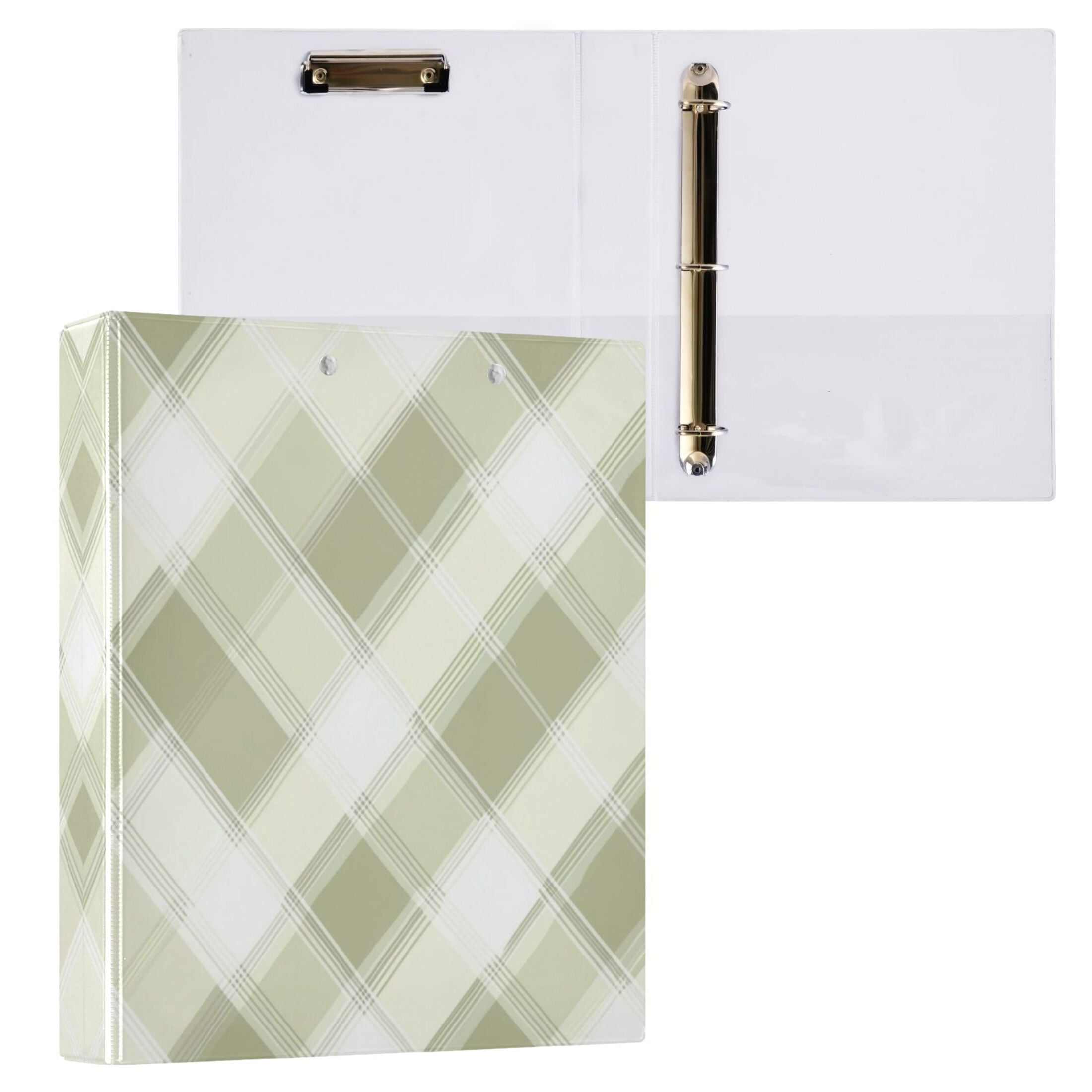 Green and White Tartan 3 Ring Hardcover Binders 1.5in Round Rings for ...