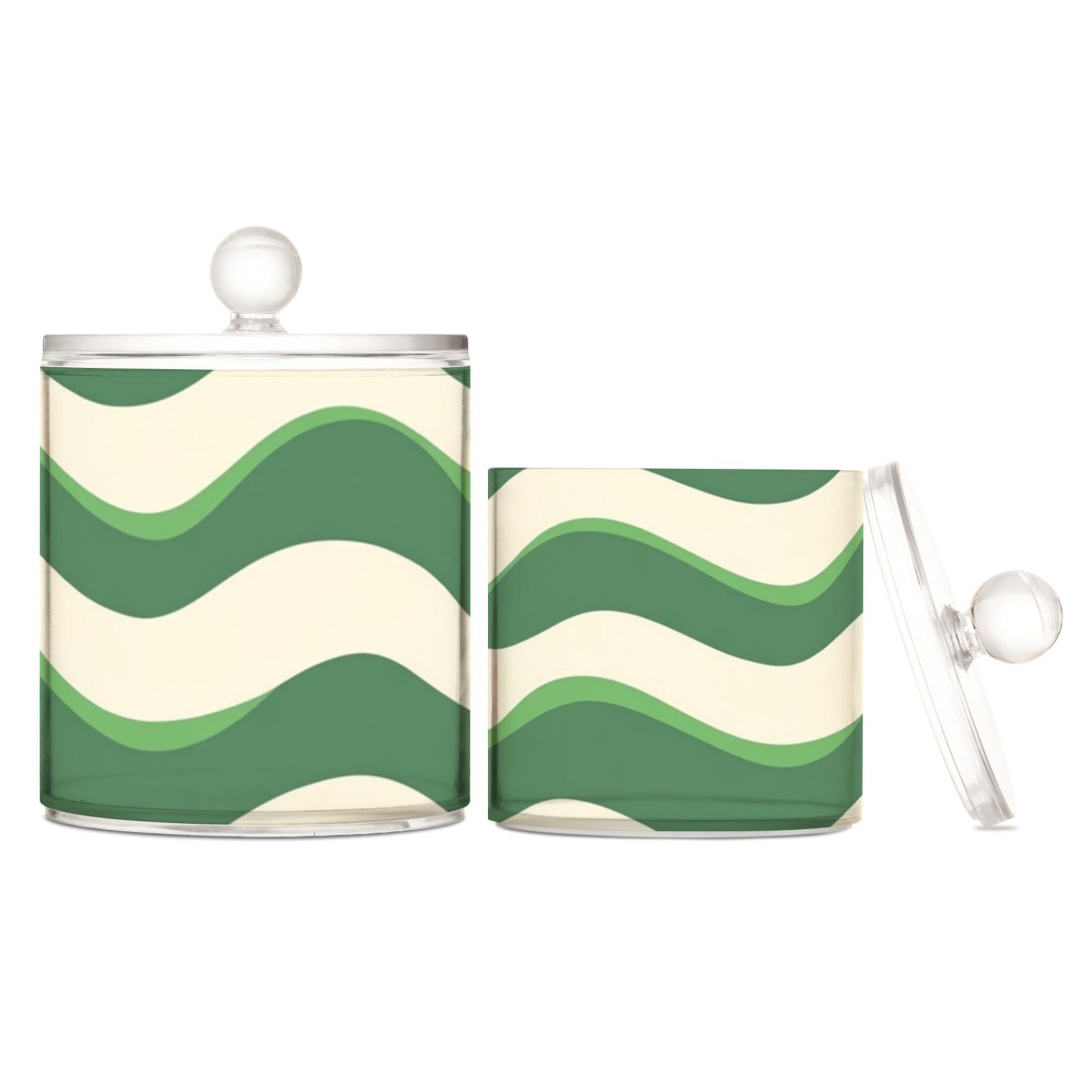 Green and White Wavy Lines Translucent Plastic Cans Storage Canisters ...