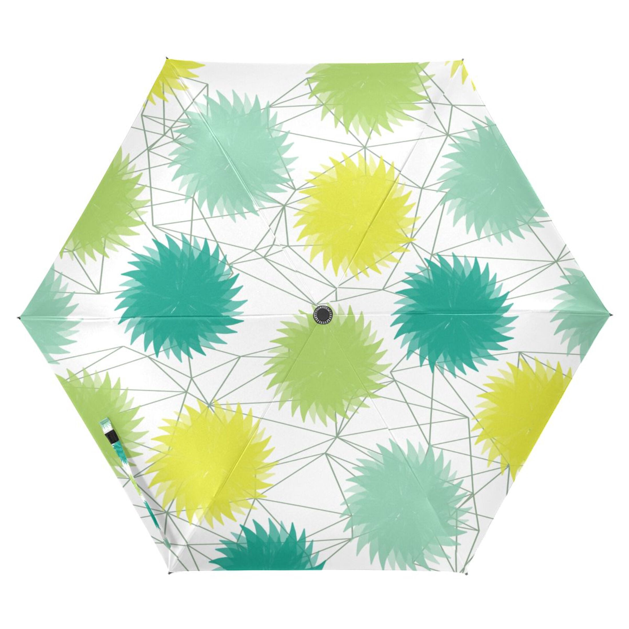 Green and Yellow Botanical UPF 50+ Compact Folding Umbrella for Rain ...