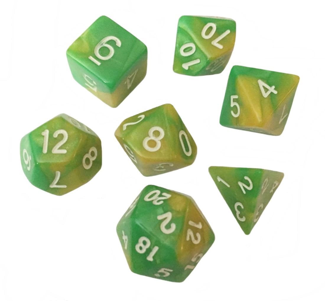 Green and Yellow Swirled Color - Pack of 7 Polyhedral Dice (7 Die in ...
