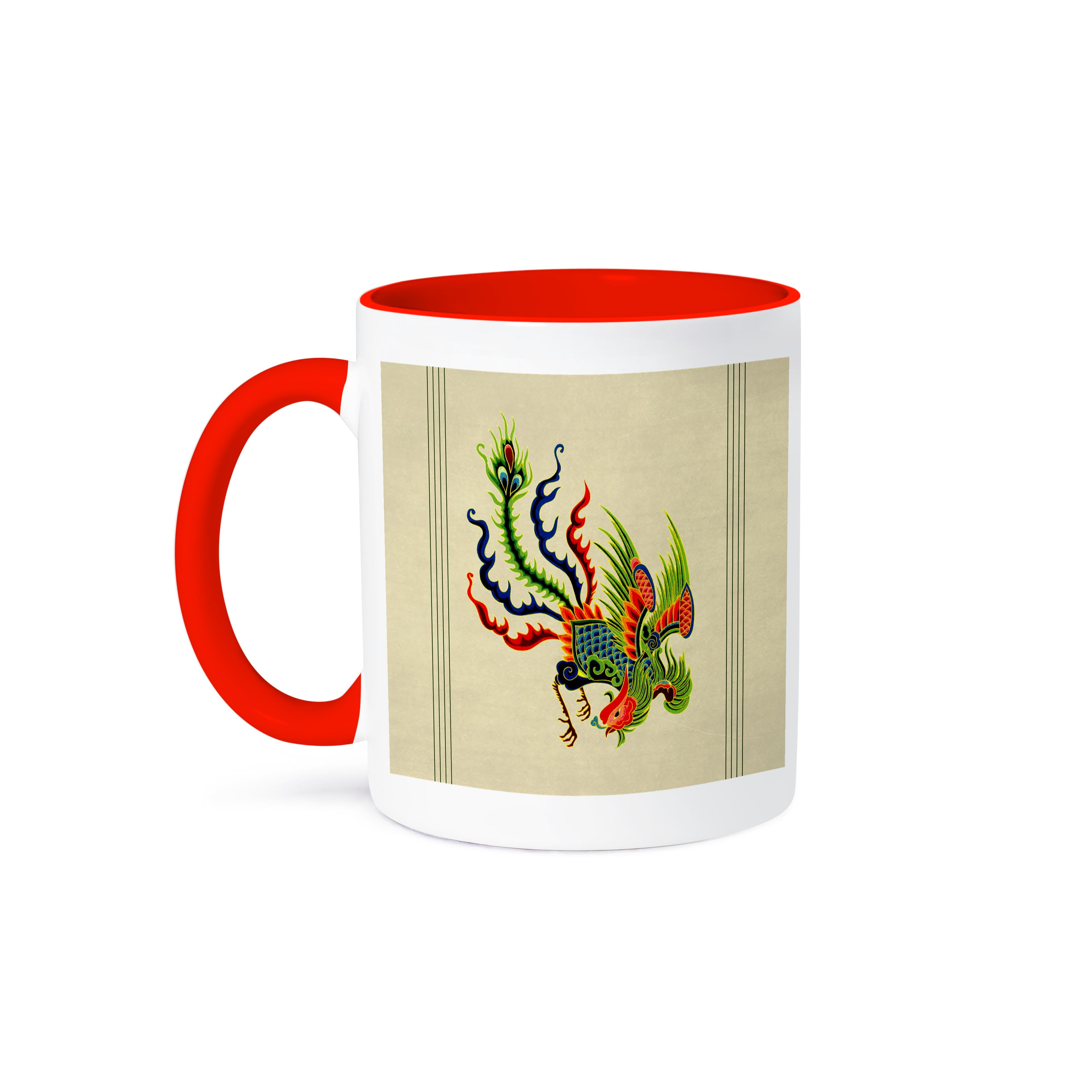 3dRose, Green, blue and red swooping Chinese rooster with cream ...