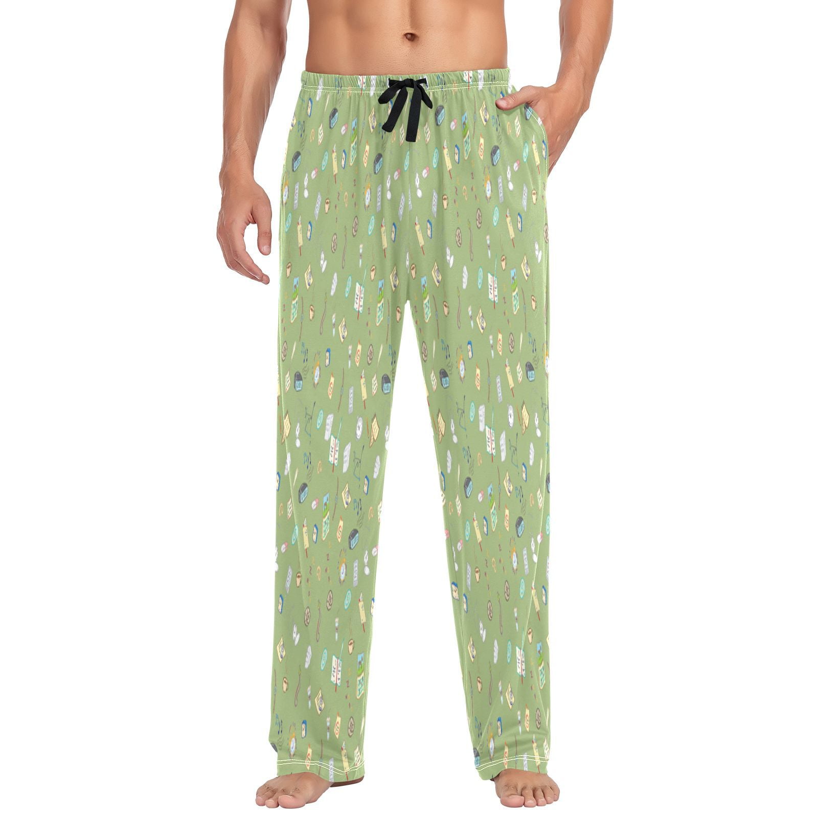 Green doodle daily objects pattern Men's Breathable Pajama Pant (Same ...