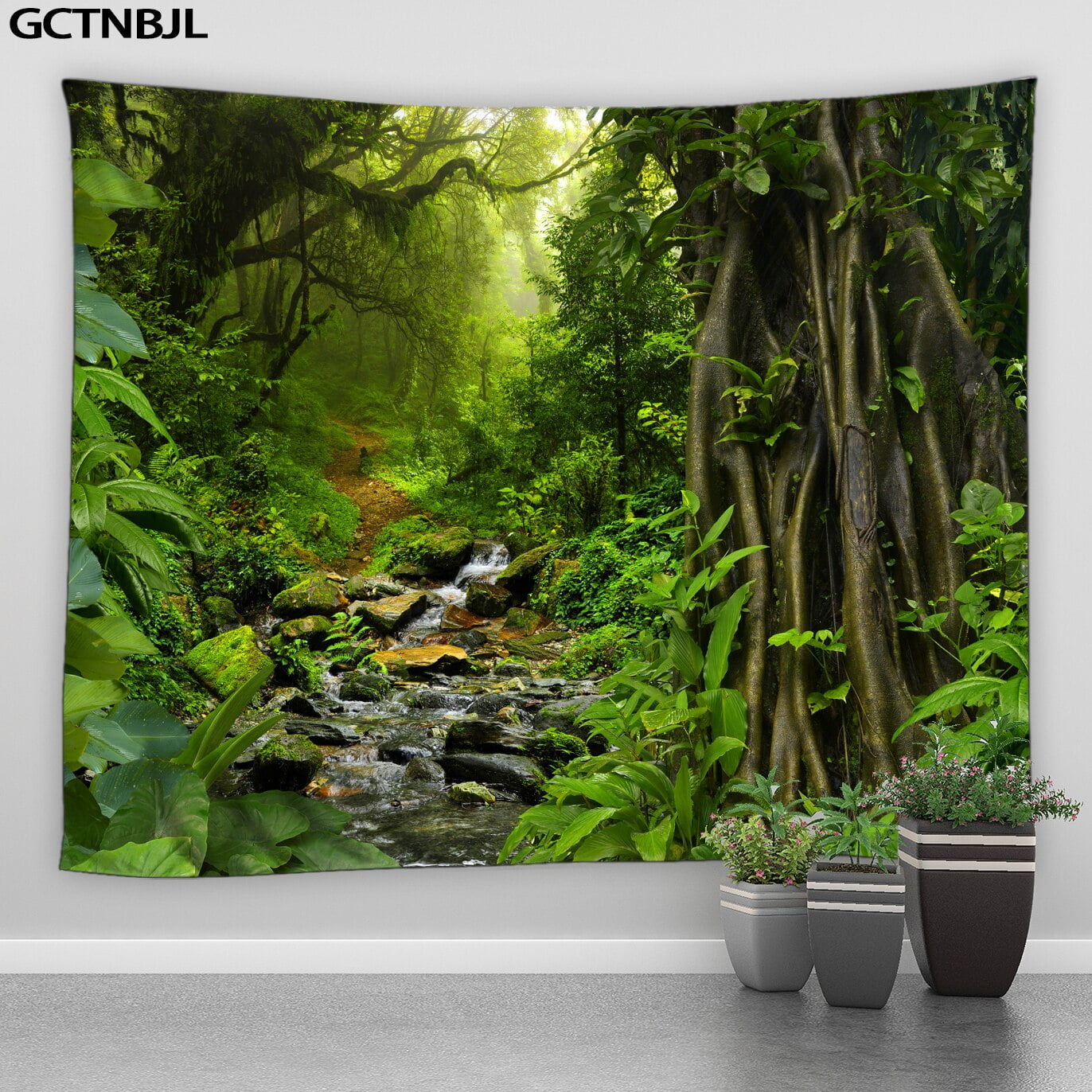 Green forest Landscape Tapestry Natural scenery Under Trees Sun Rays ...