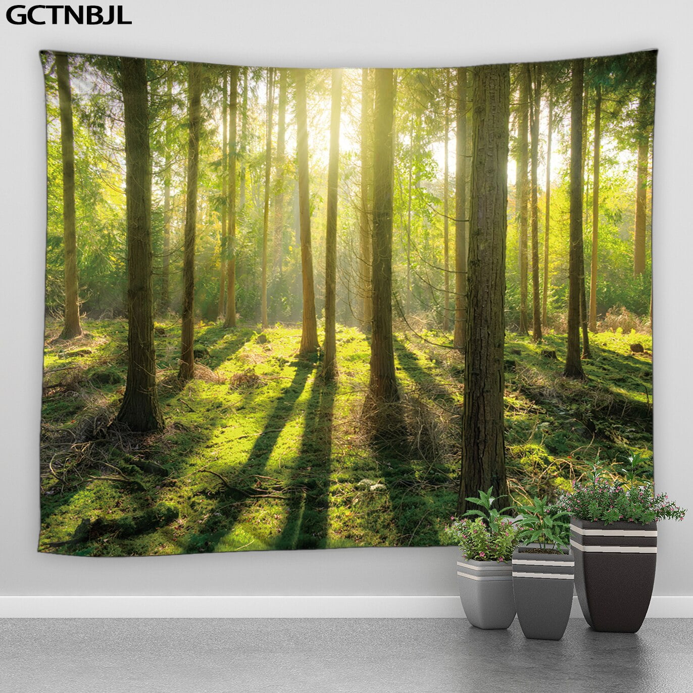 Green forest Landscape Tapestry Natural scenery Under Trees Sun Rays ...