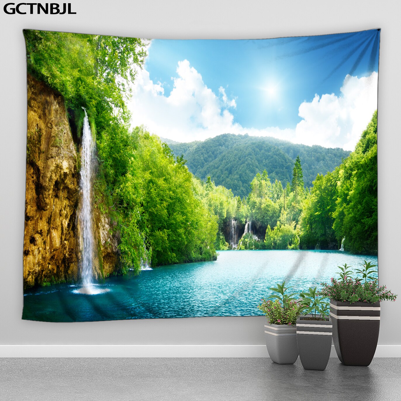 Green forest Landscape Tapestry Natural scenery Under Trees Sun Rays ...