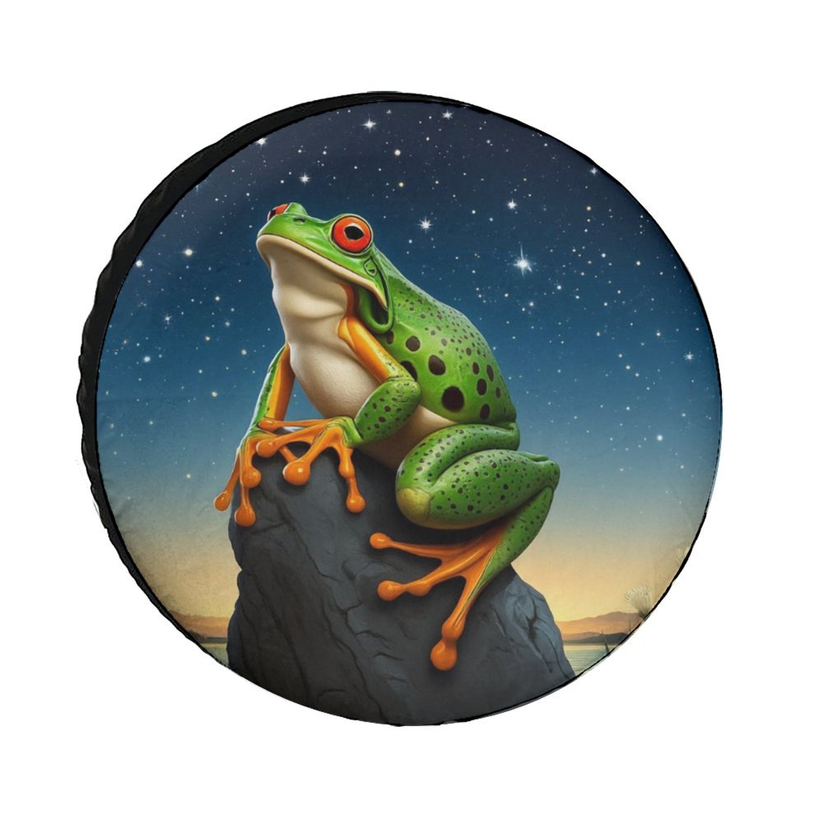 Green frog in profile looking up at the night sky Spare Tire Cover 14 ...