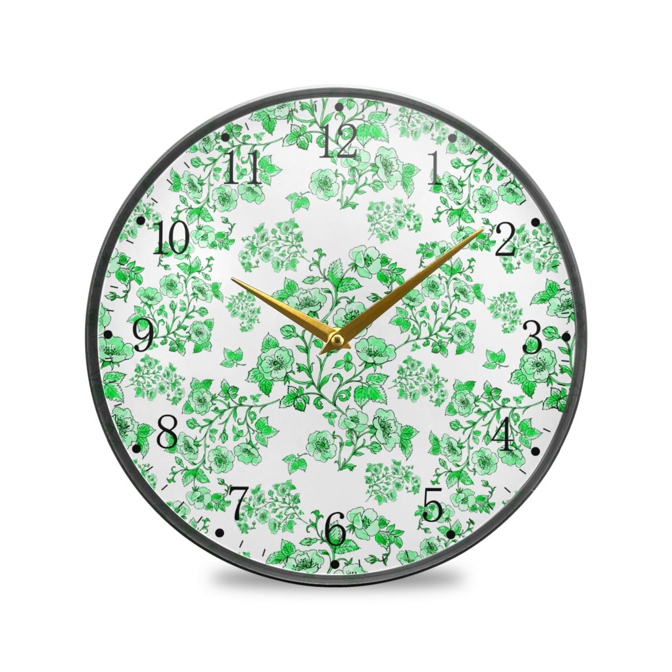 Green in Peony Floral Acrylic Wall Clocks Quiet Round Clock Battery ...