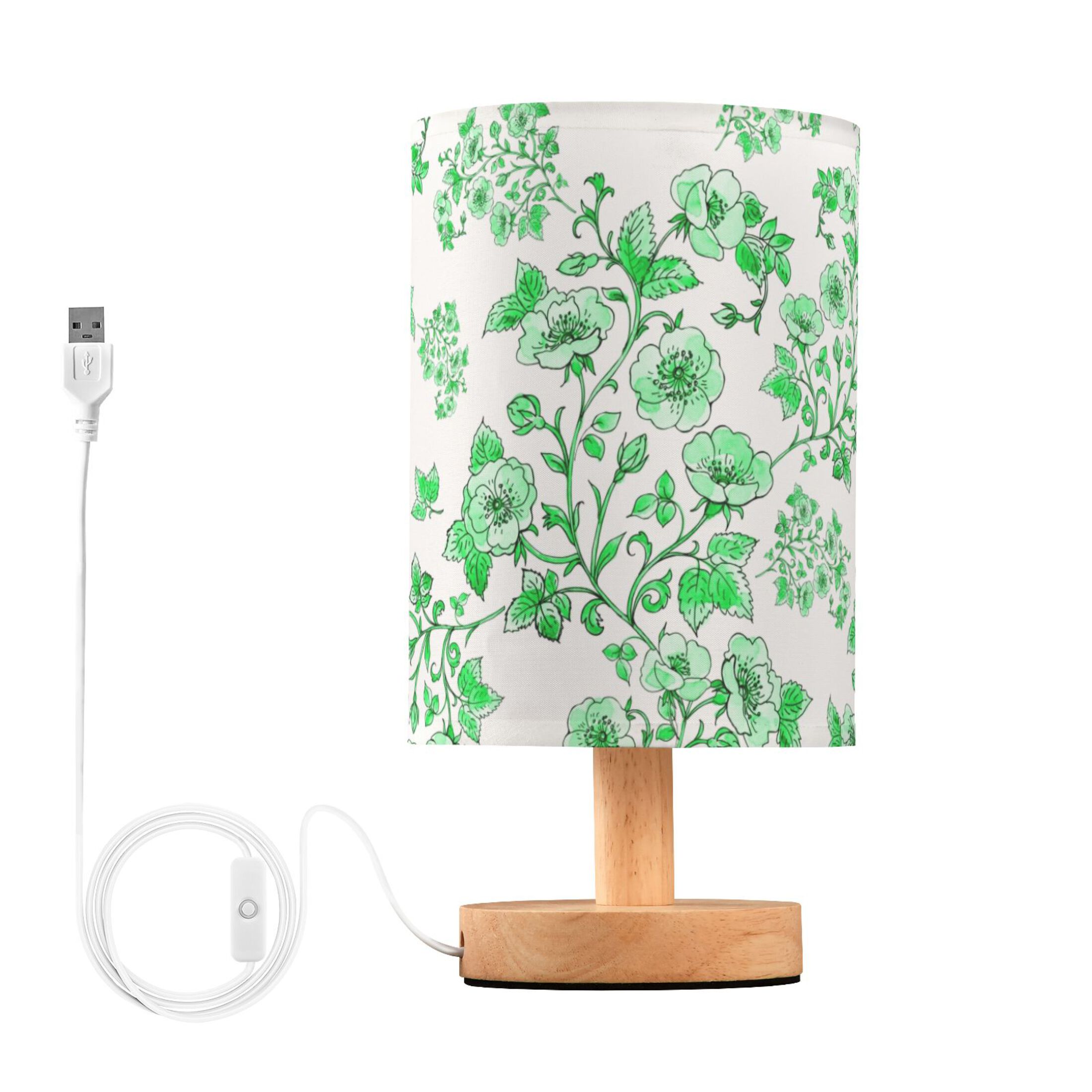 Green in Peony Floral Bedside Table Lamp LED Warm Lights with USB ...