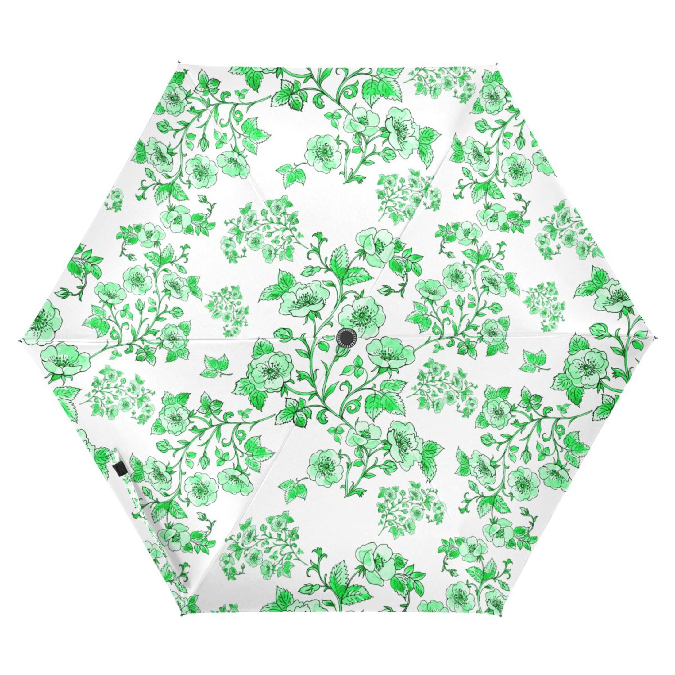 Green in Peony Floral UPF 50+ Compact Folding Umbrella for Rain ...