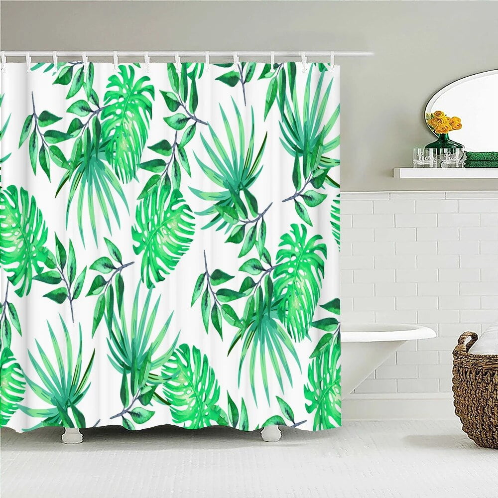 Green leaves Plant Palm leaf Pattern Bath Curtain Waterproof Fabric ...