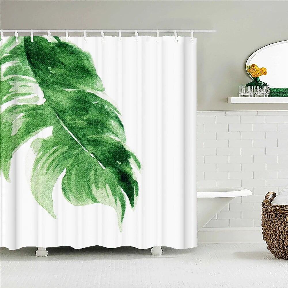 Green leaves Plant Palm leaf Pattern Bath Curtain Waterproof Fabric ...