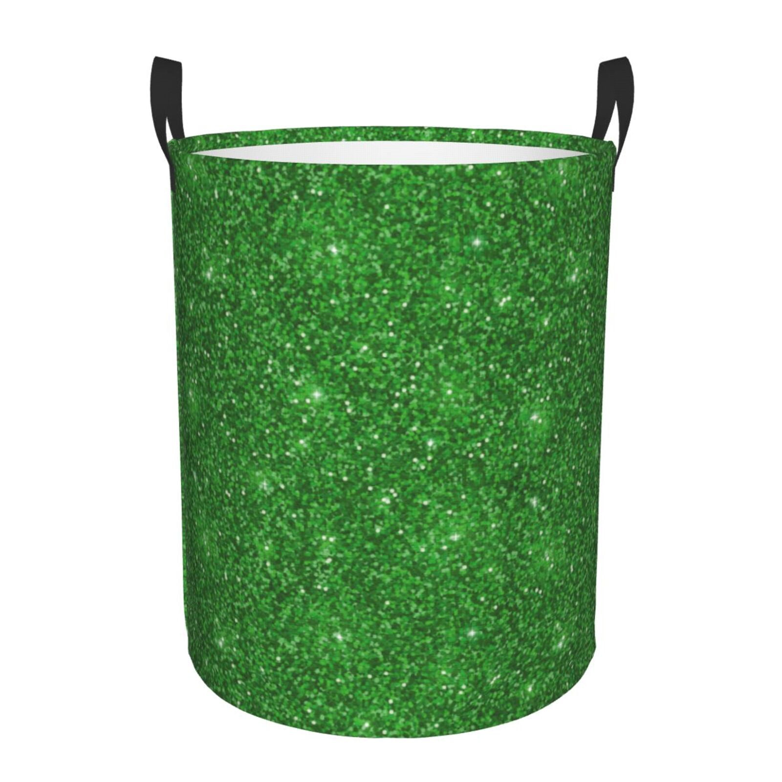 Green lightning Glitter B Round Laundry Basket, Laundry Hamper with ...