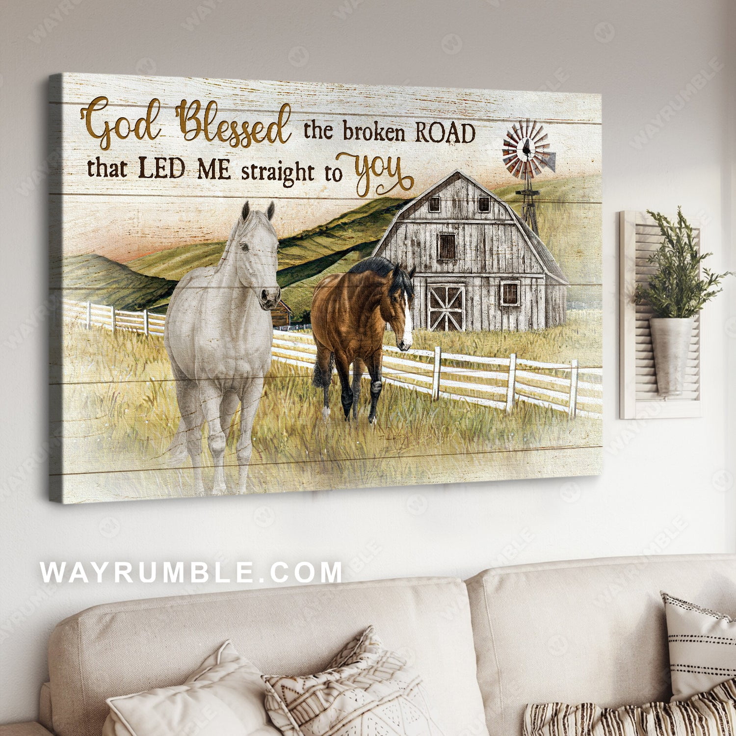 Green meadow scene, Beautiful horse, God blessed the broken road ...