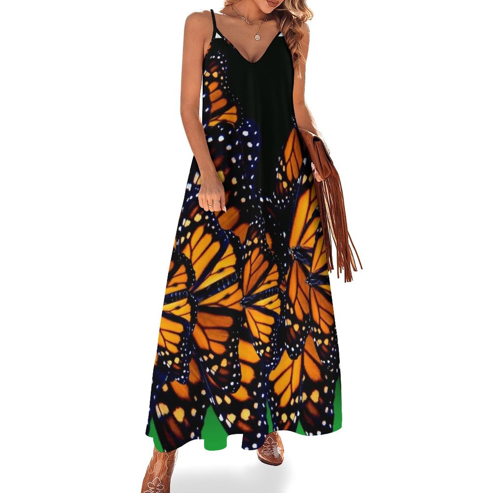 Green monarch wing Sleeveless Dress dresses women summer Summer women's ...