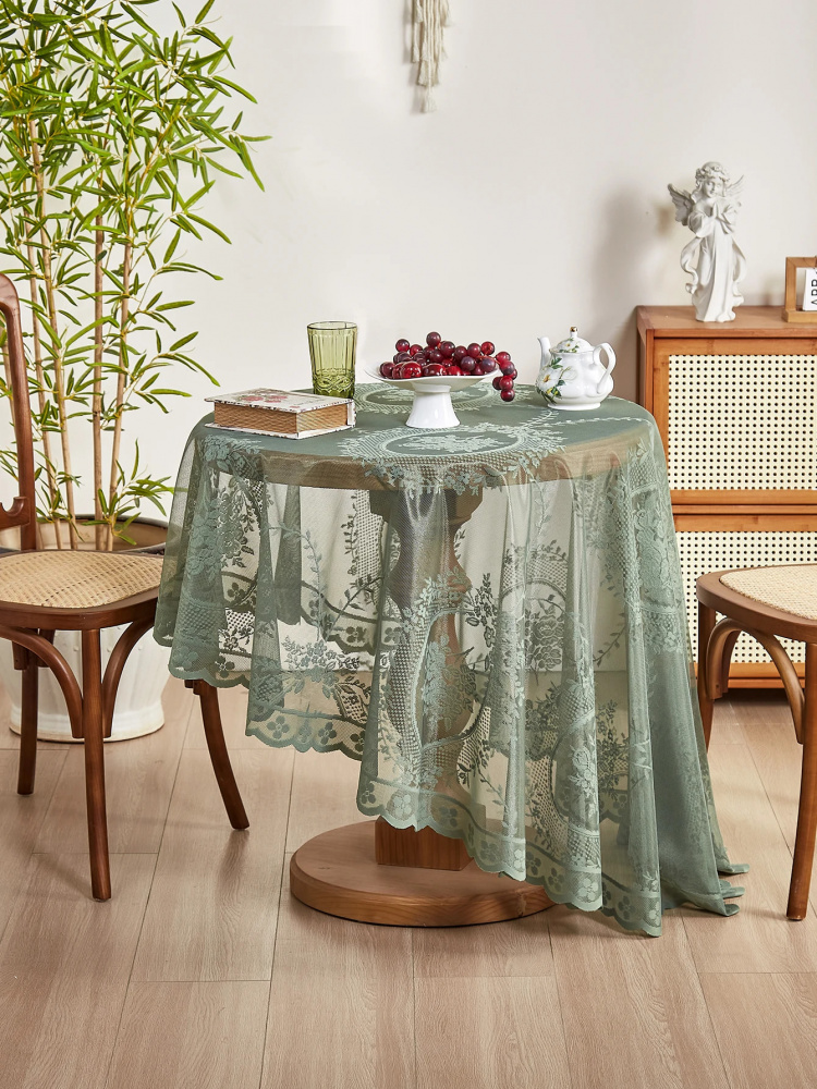 Green round mirror flower lace tablecloth, living room dining table ...