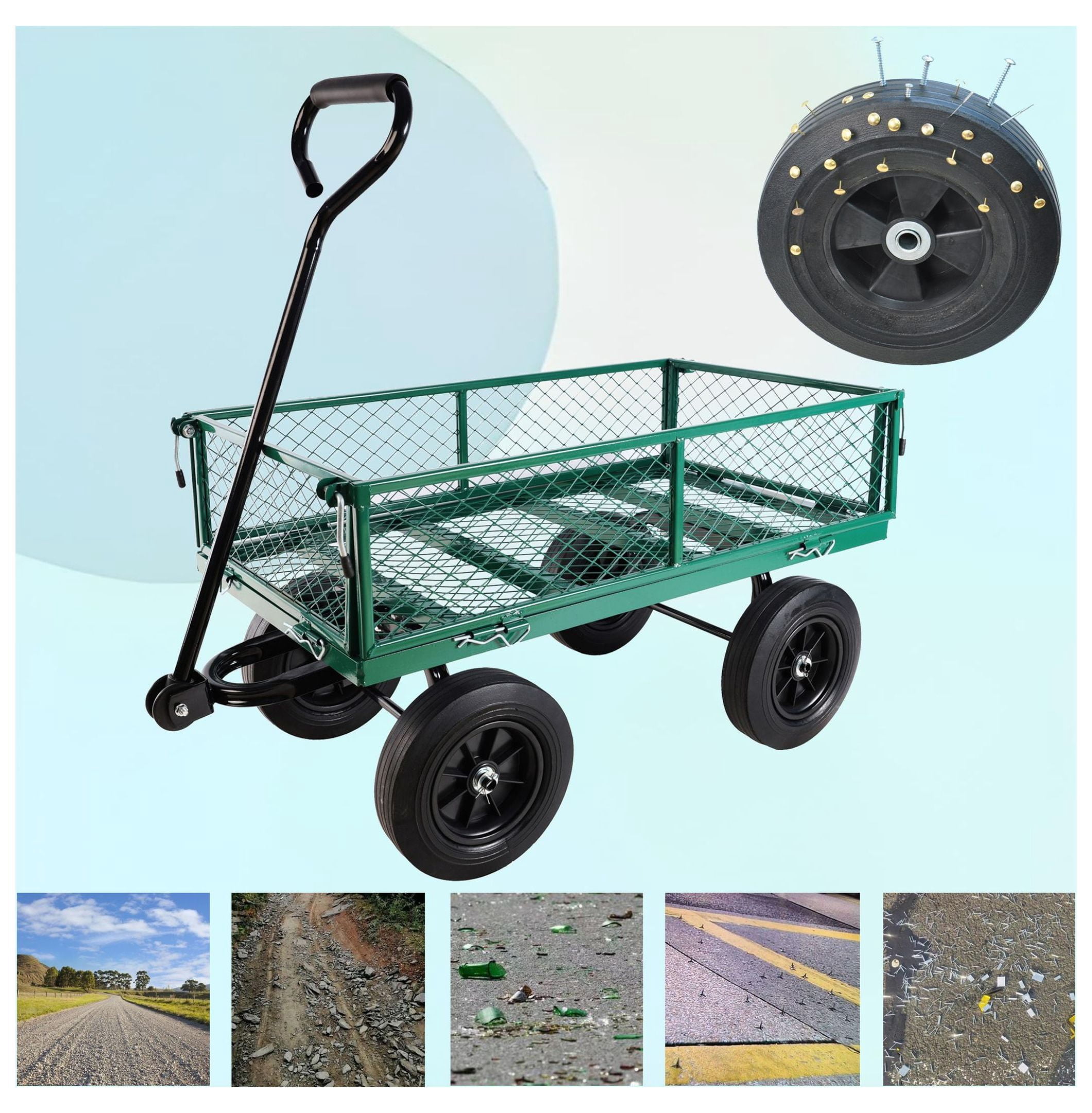 (Green solid wheels wagon cart) Solid wheels Tools cart Wagon Cart ...