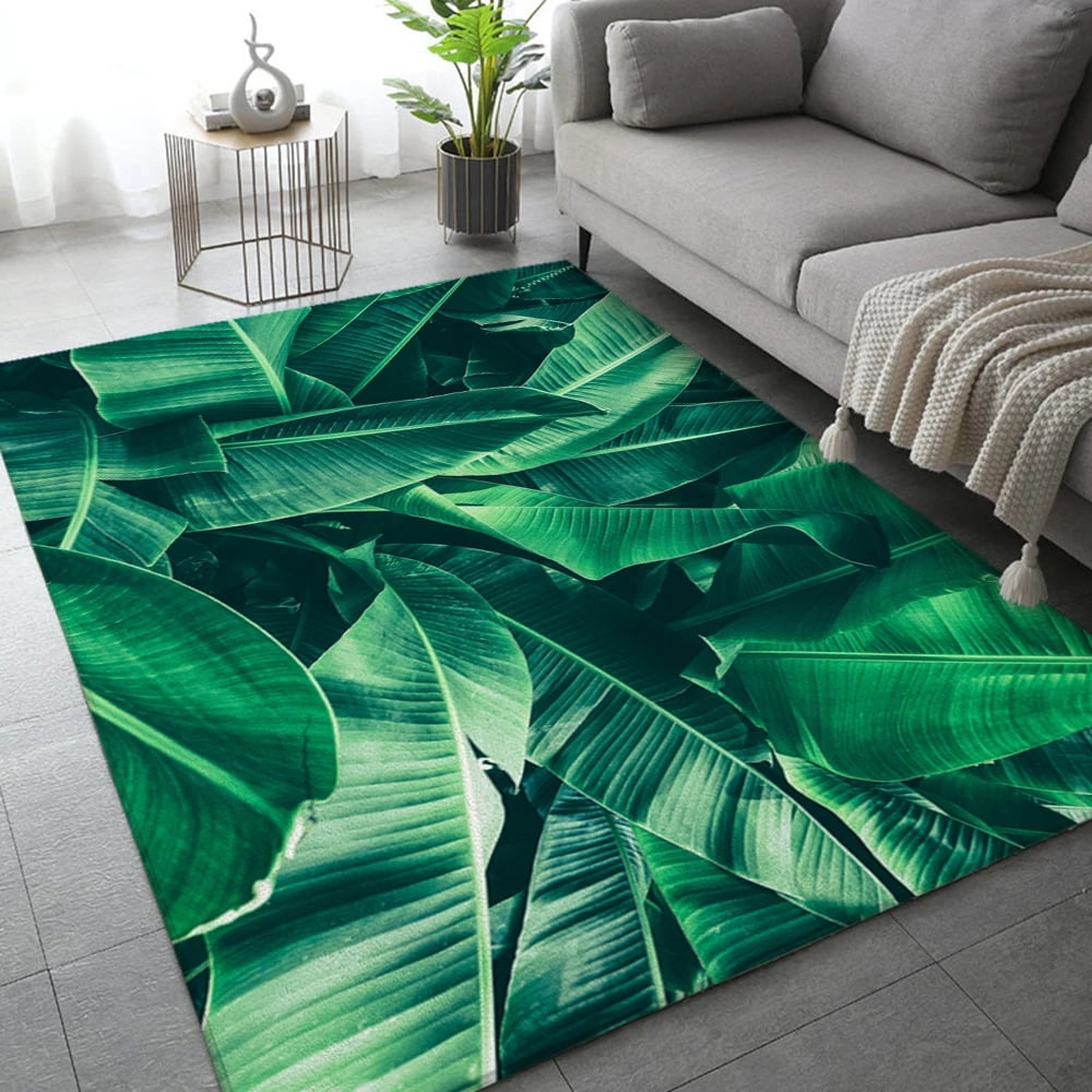 Green tropical plant leaf turtle back bamboo decorative printing carpet ...