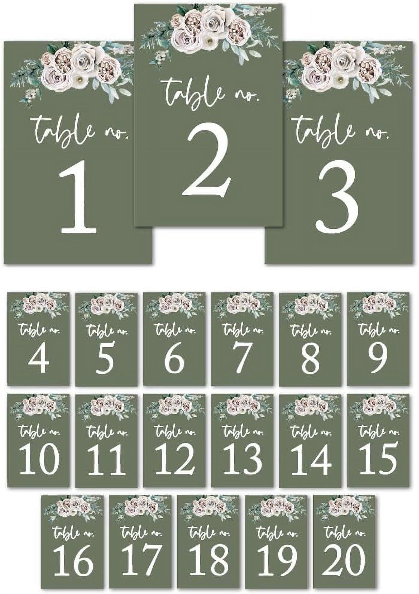 Green with Cream Floral Blossoms Wedding Table Numbers 1-20, 4x6-Inches ...