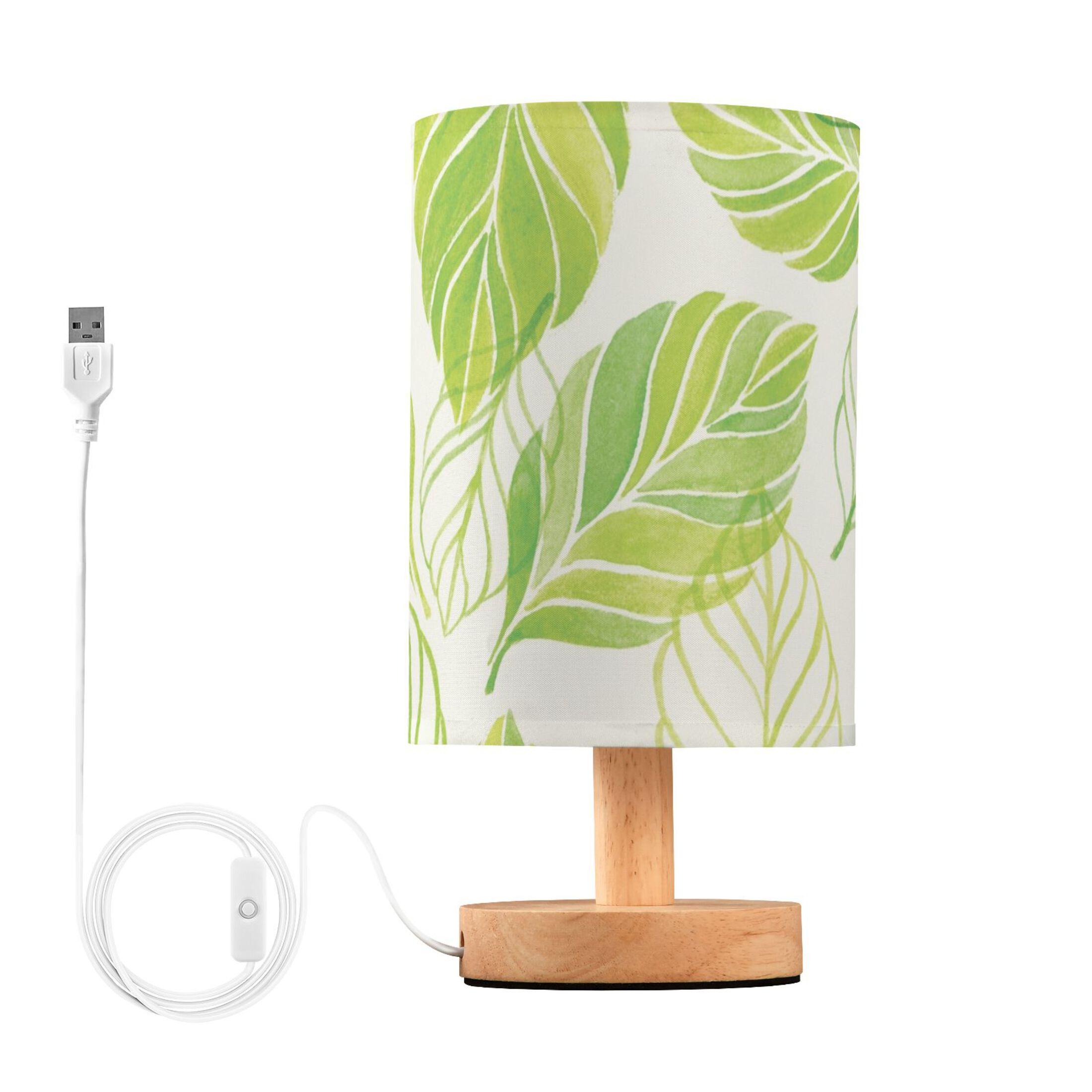 Green with Leaves Bedside Table Lamp LED Warm Lights with USB Charging ...