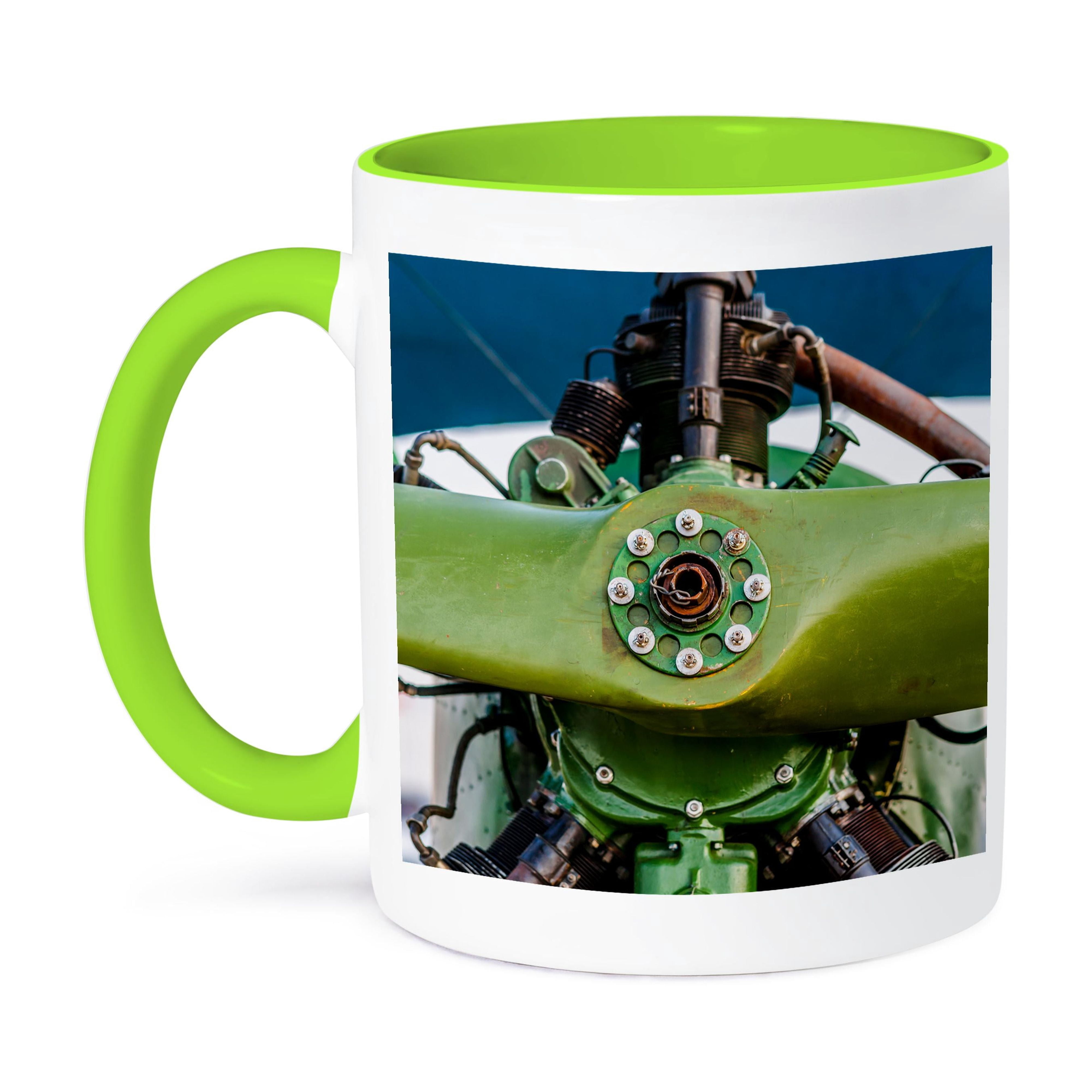 3dRose, Green wooden propeller and a star shaped engine of a vintage ...