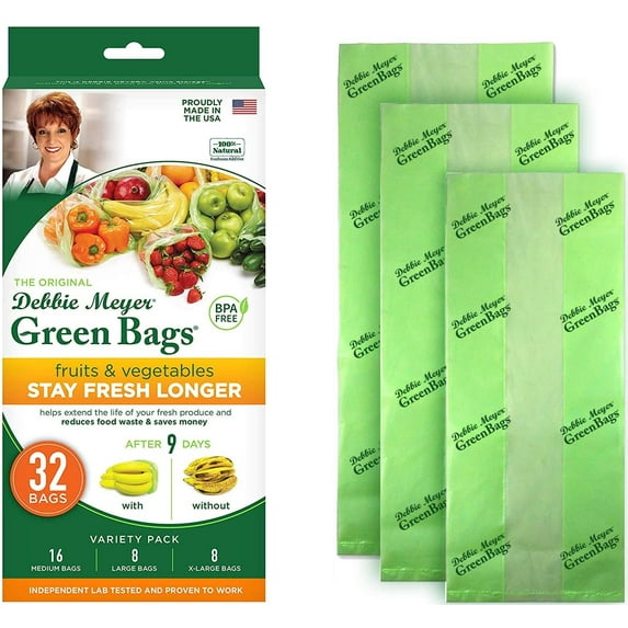 GreenBags 32-Pack (16M, 8L, 8XL) | Reusable Storage Bags Keeps Fruit ...