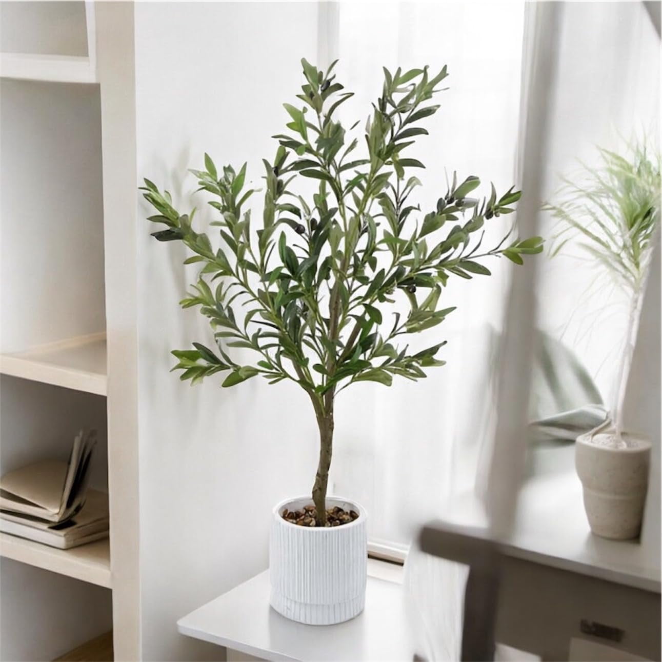 GreenBoxx Artificial Olive Tree 3ft Faux Plant with Planter & Pebbles ...
