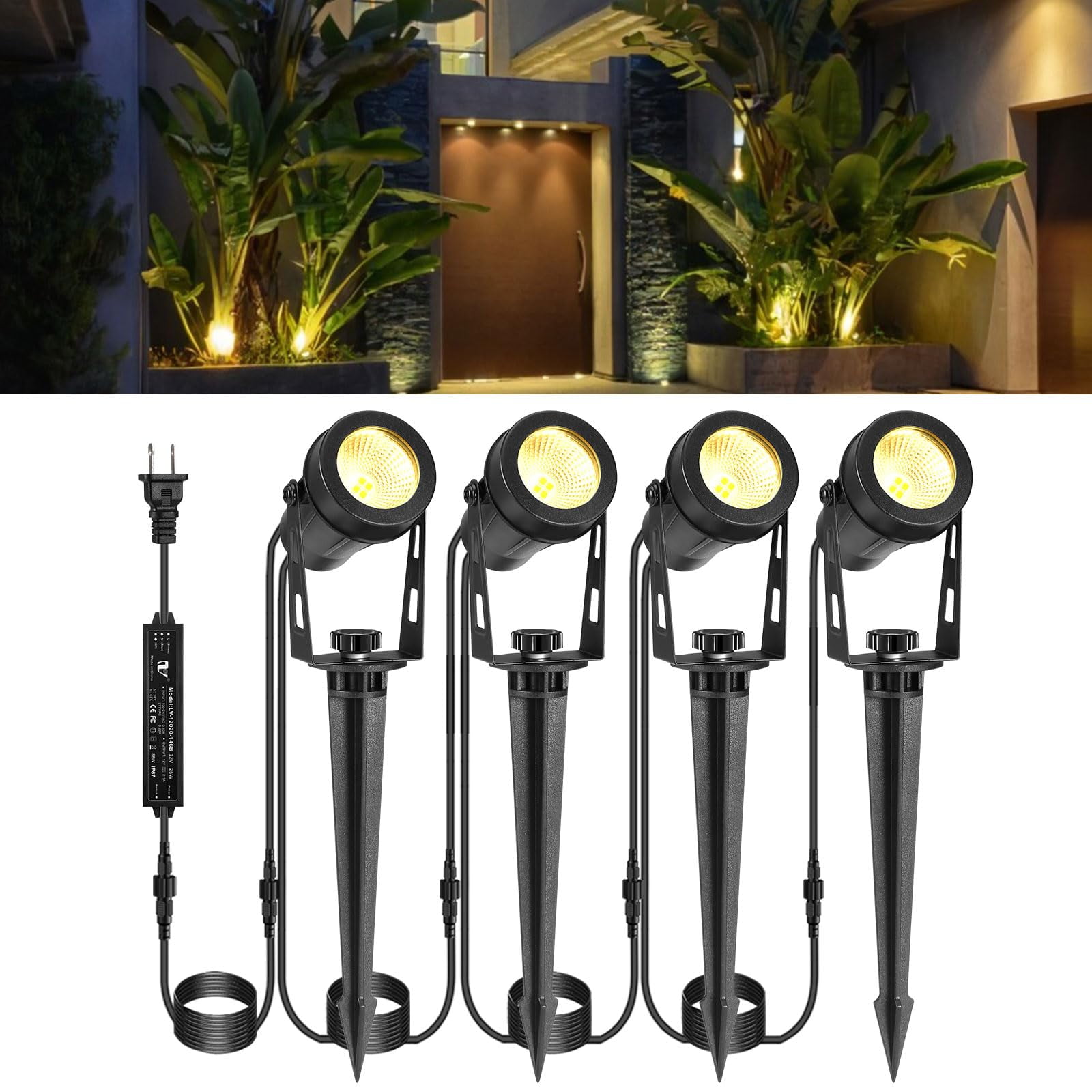 GreenClick Low Voltage Landscape Lights 4 Pack, 49ft Cable Spotlight ...