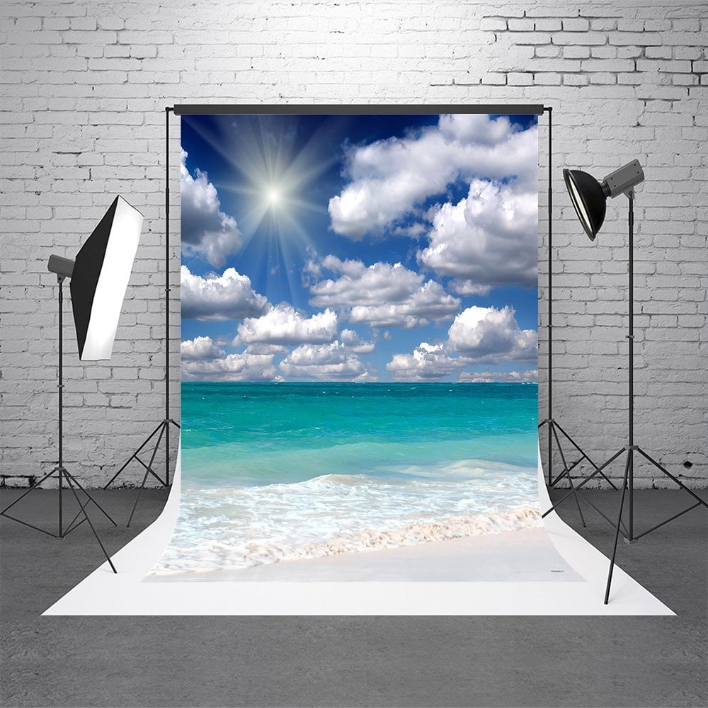 GreenDecor 5X7ft Photography Background Baby Blue Sky Beach Resort ...