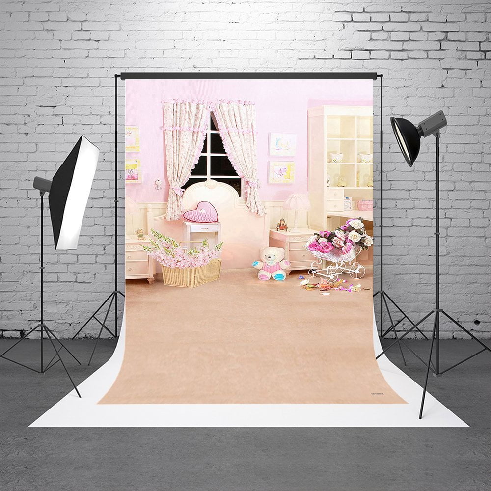 GreenDecor 5X7ft Photography Background Pink Wall Backdrop Pretty Bear ...