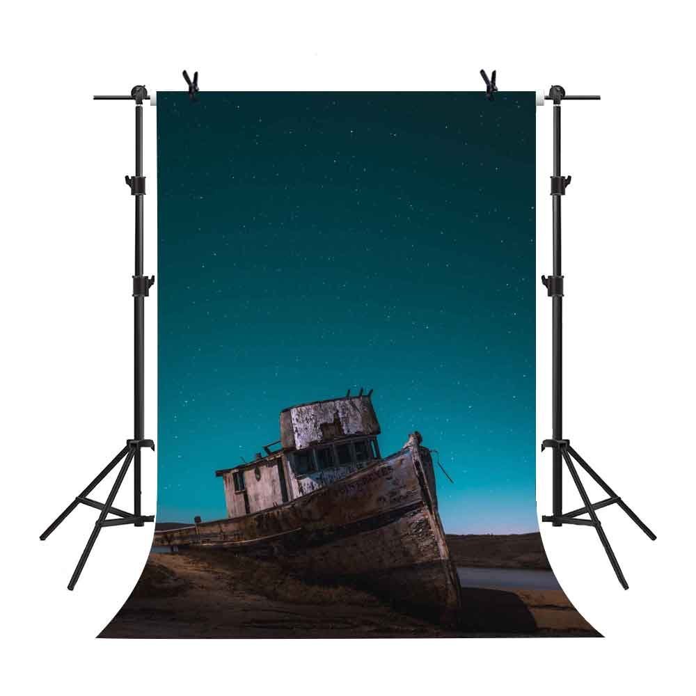 GreenDecor 5x7Ft Abandoned Boat Backdrop on Shallow Blue Starry Sky ...