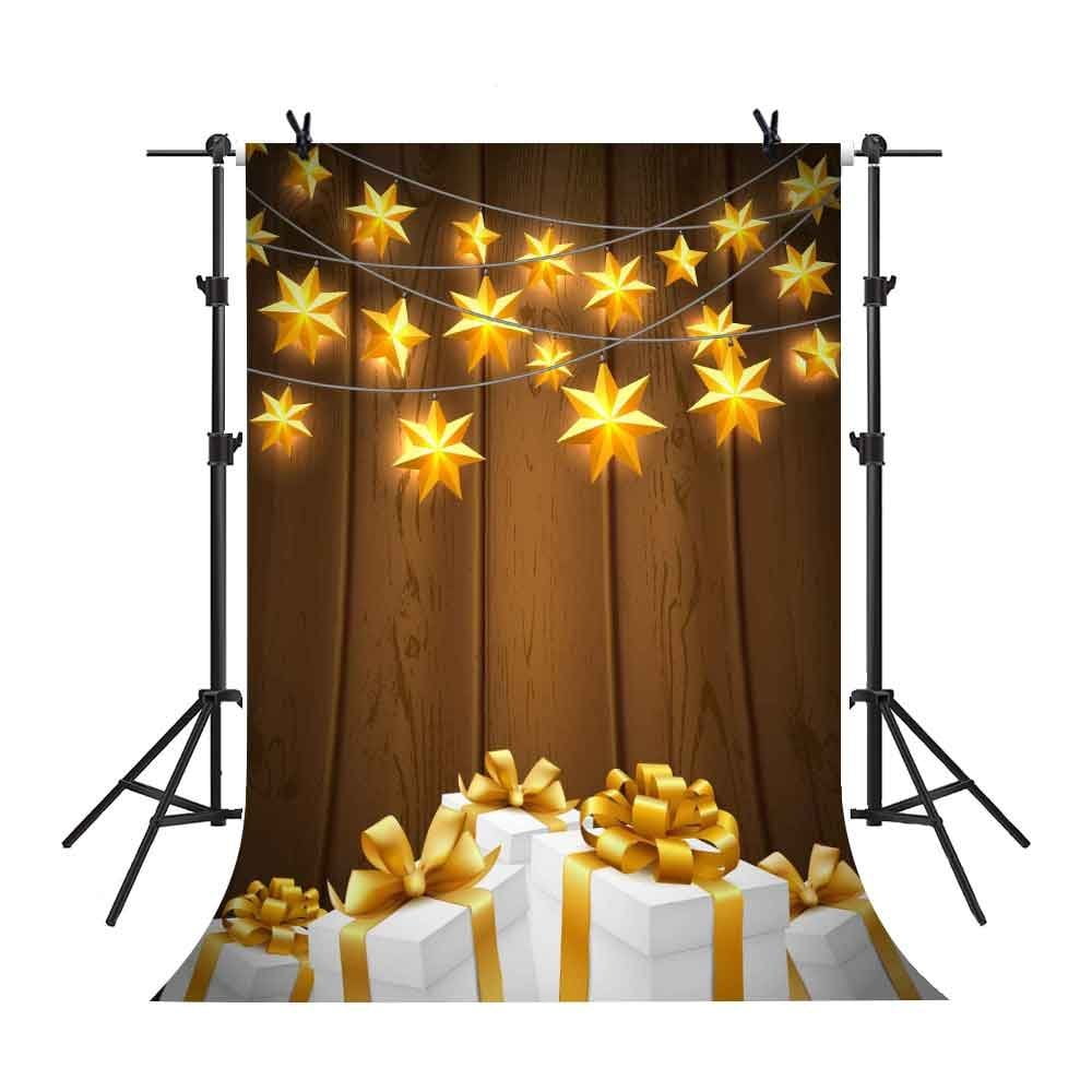 GreenDecor 5x7Ft Christmas Backdrop Gift Present Yellow Star Wood Floor ...